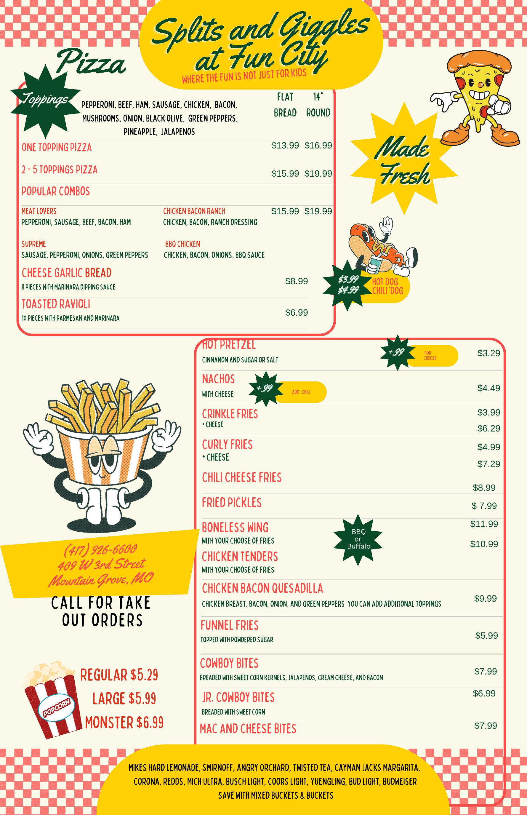 Fun City Food Menu — Fun City Mountain Grove