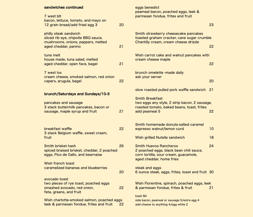 MENU — 7 WEST CAFE