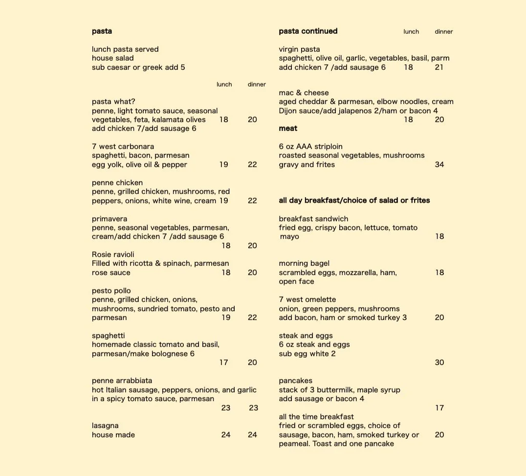 MENU — 7 WEST CAFE