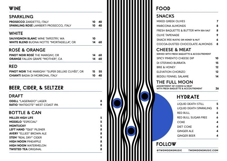 Menu — Two Moons