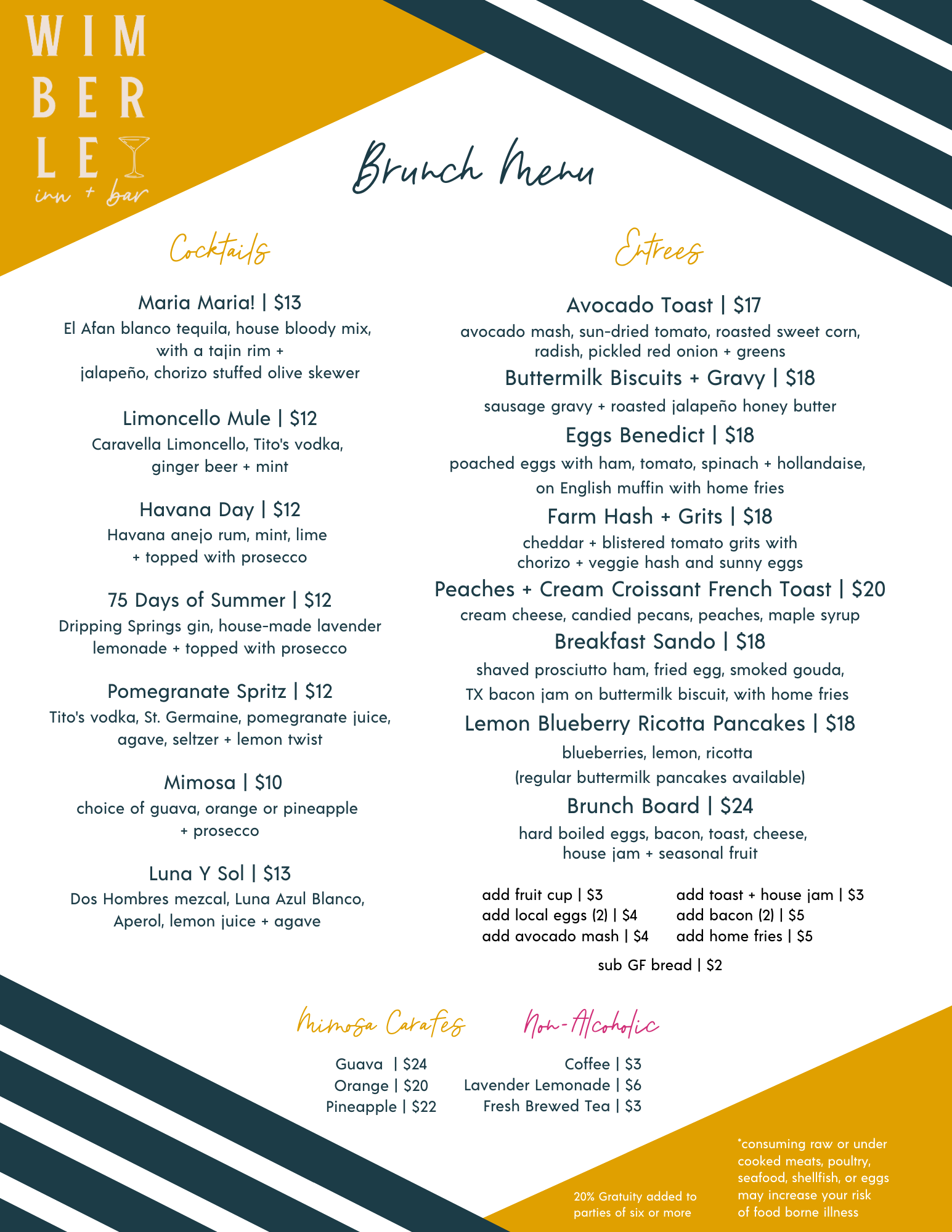 Menu 1 — Wimberley Inn + Bar