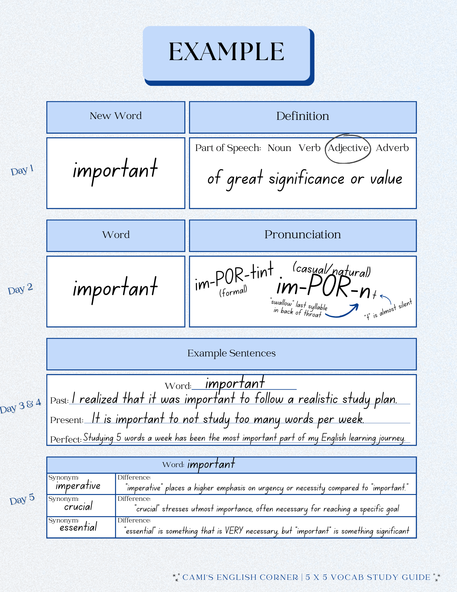 5x5 Vocabulary Study Guide | Cami's English Corner | Resources to ...
