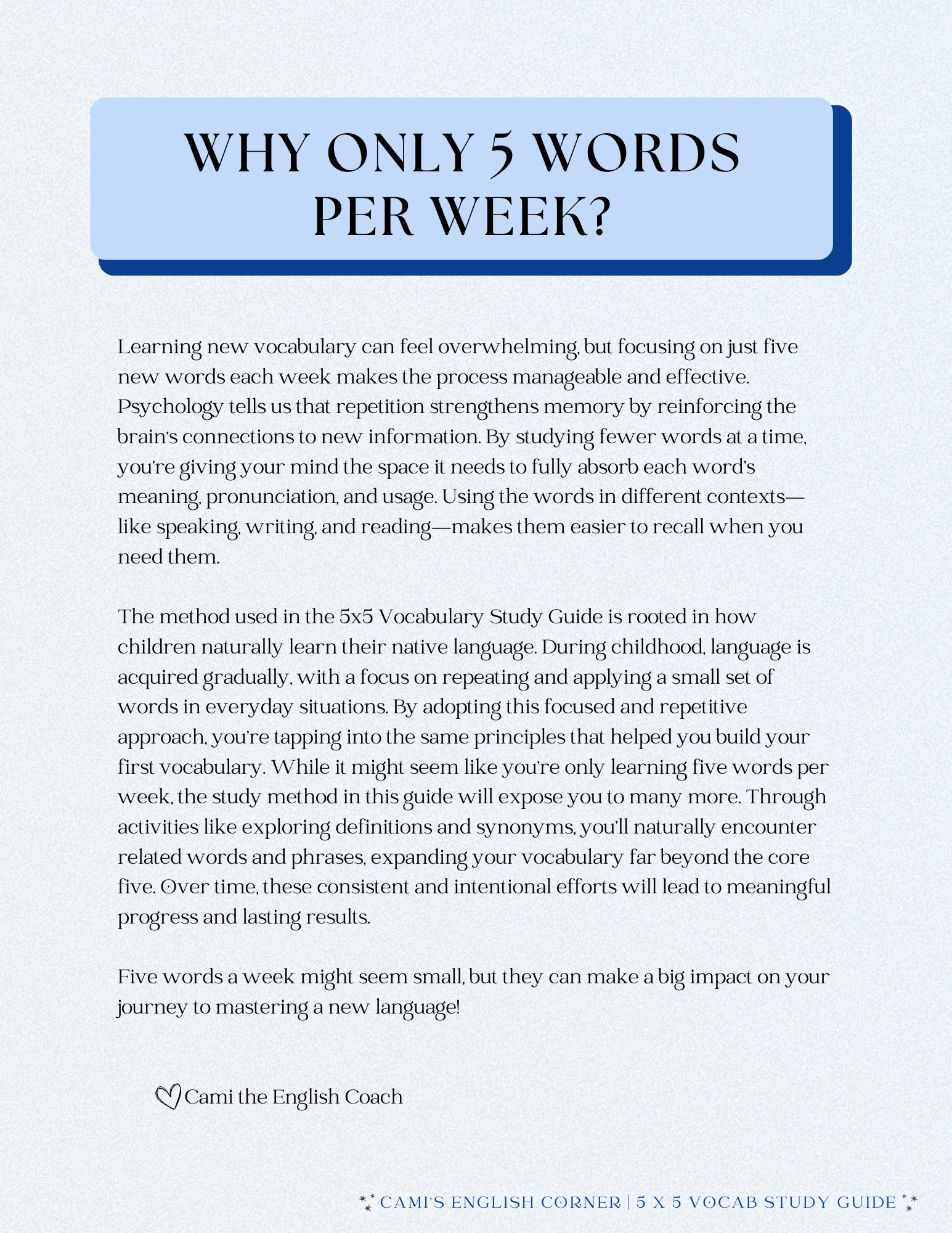 5x5 Vocabulary Study Guide | Cami's English Corner | Resources to ...