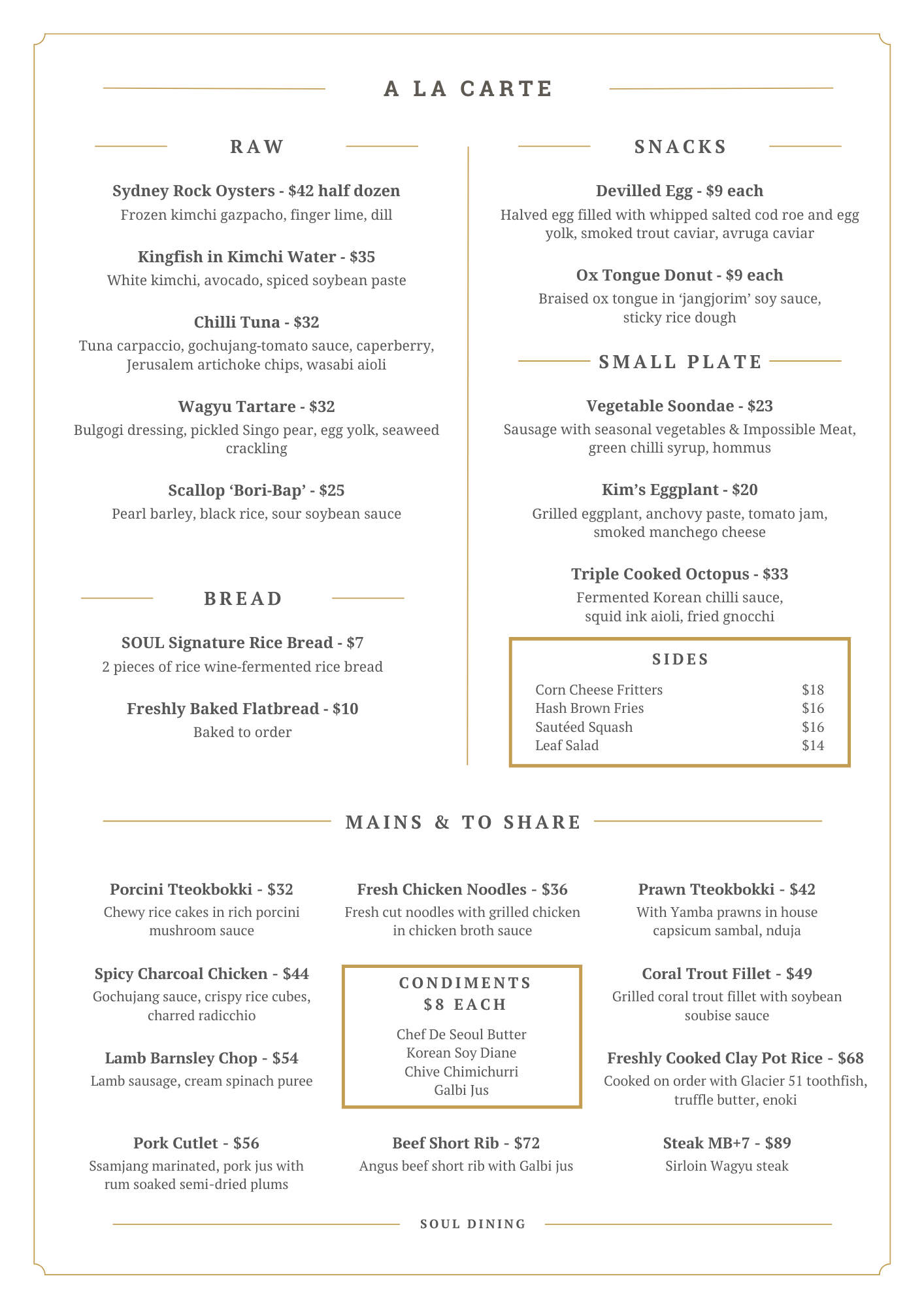 Food Menu — SOUL Dining
