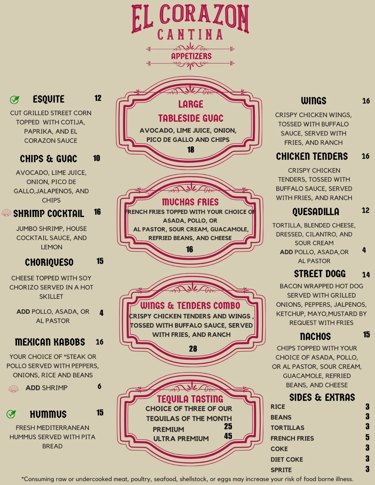 Menu — El Corazon Cantina