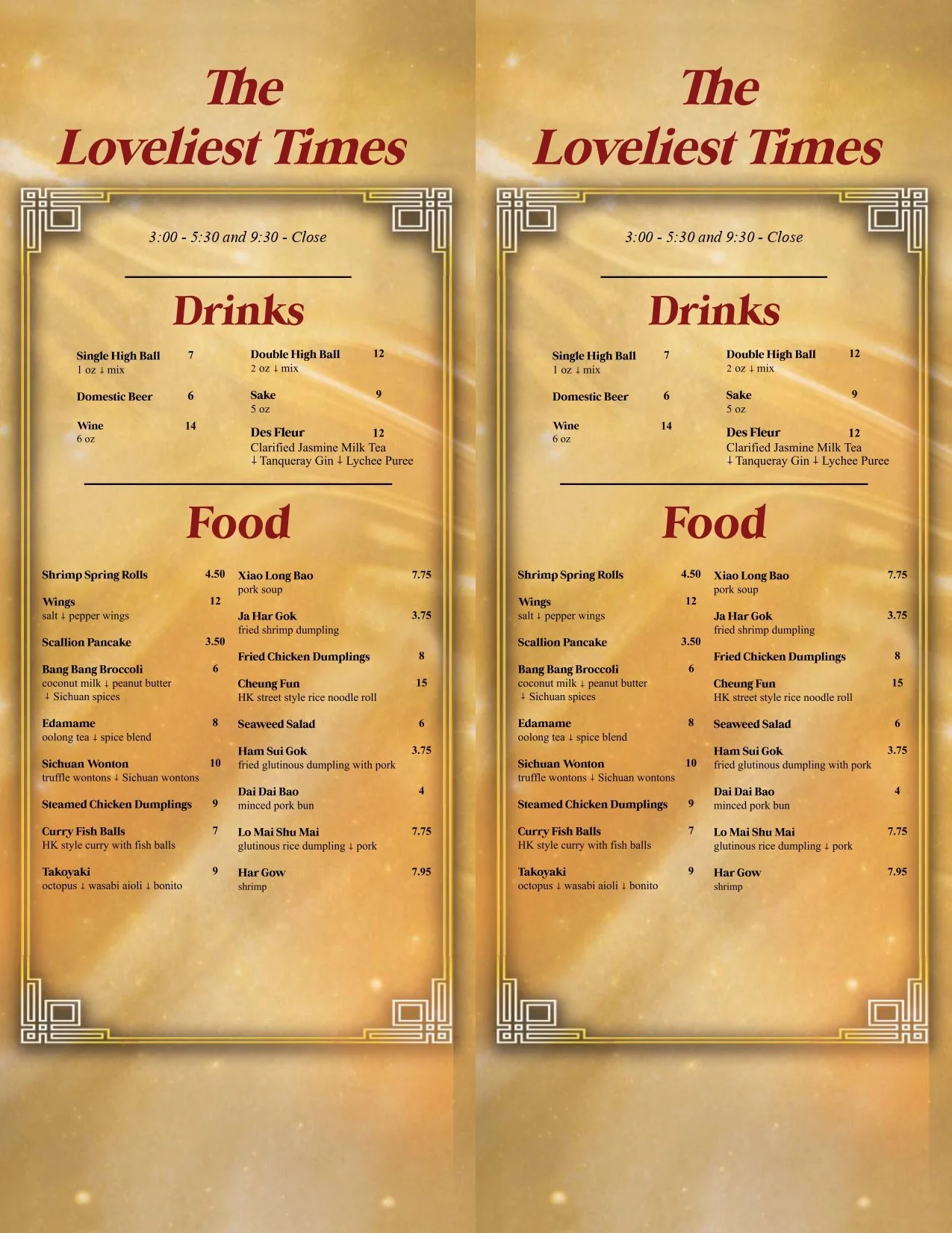 Menu resurrection restaurant menu