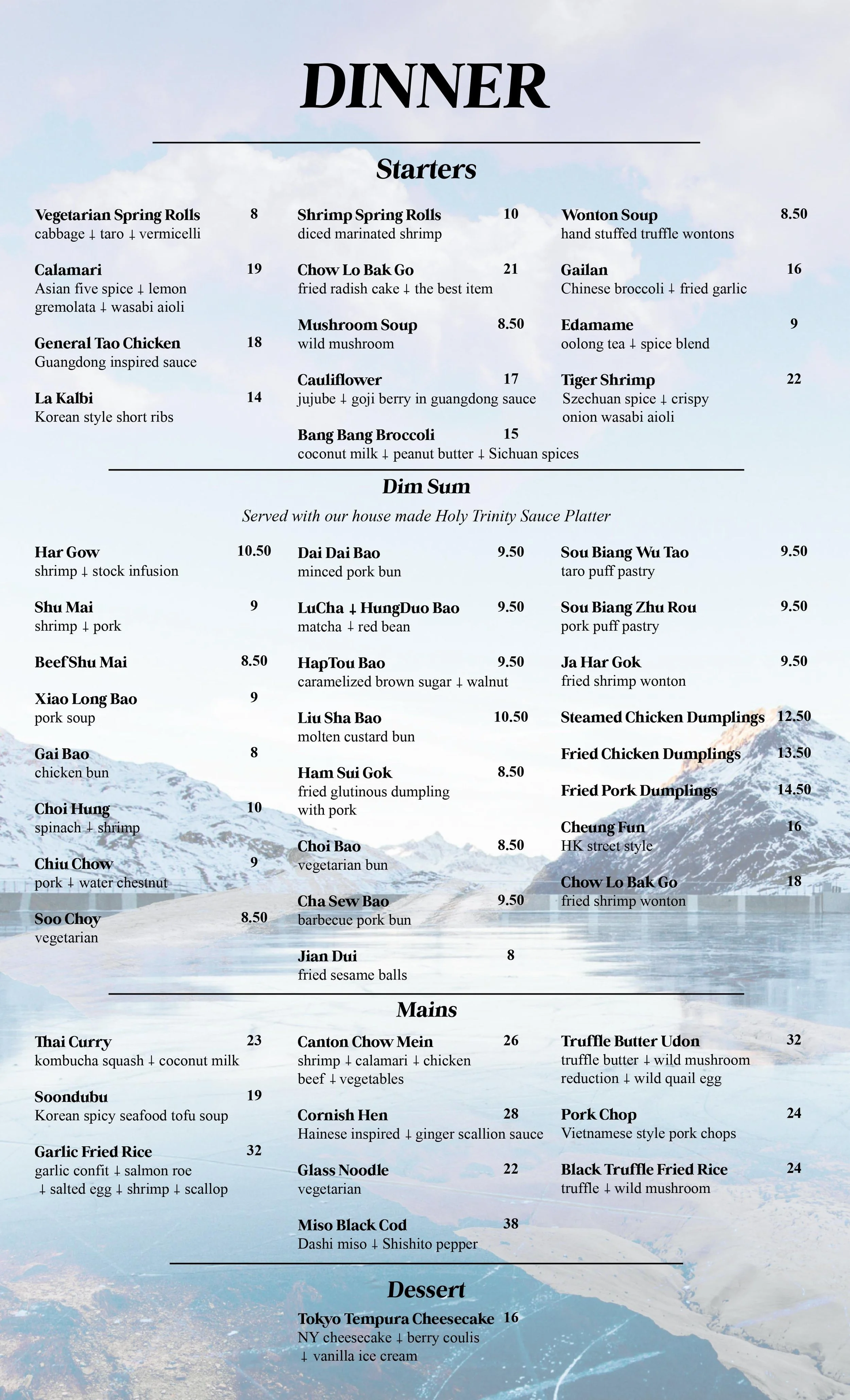 Menu resurrection restaurant menu