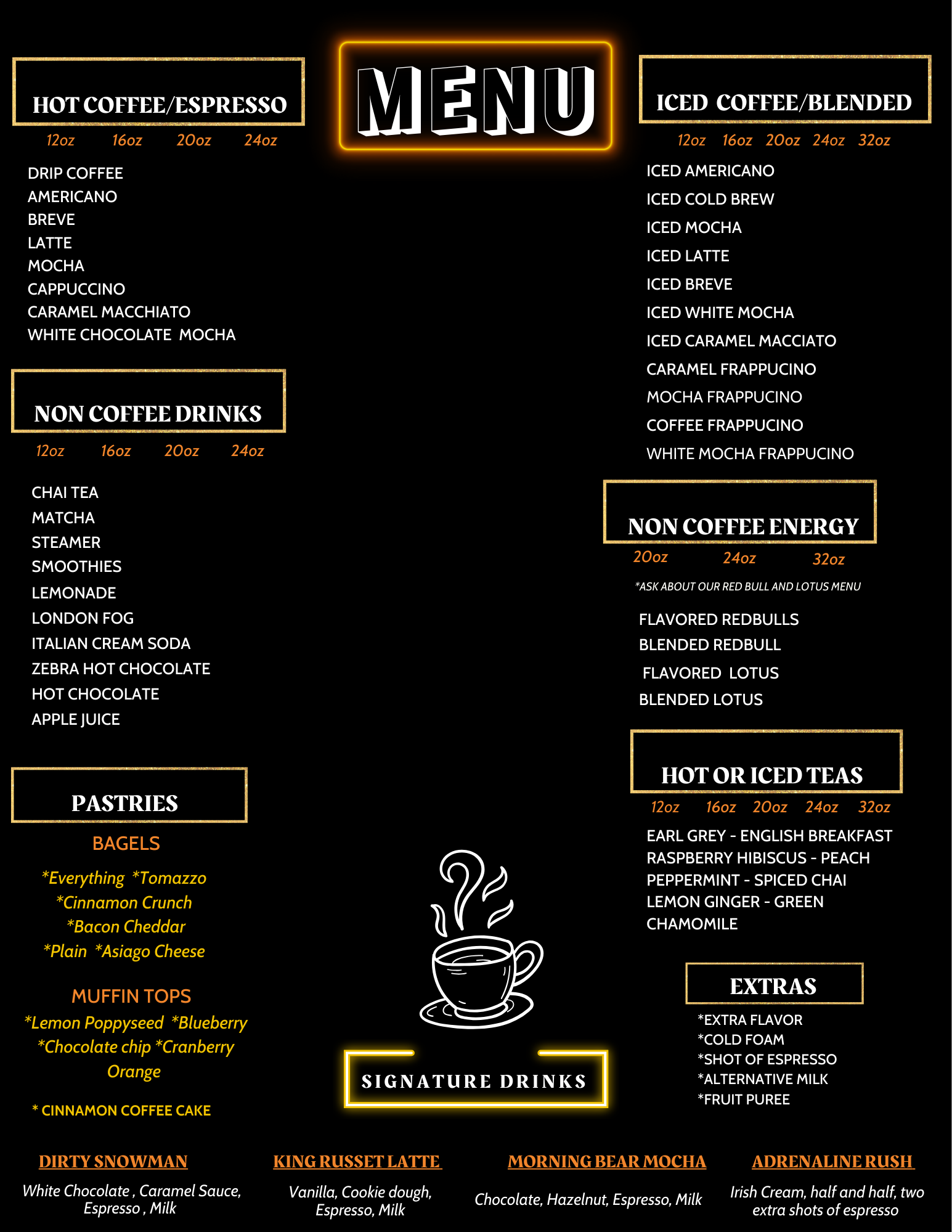 Rustic Rock Coffee Menu — Rustic Rock Coffee
