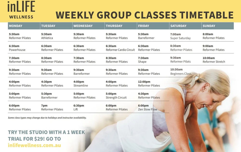 Class Timetable Link — inLIFE Wellness