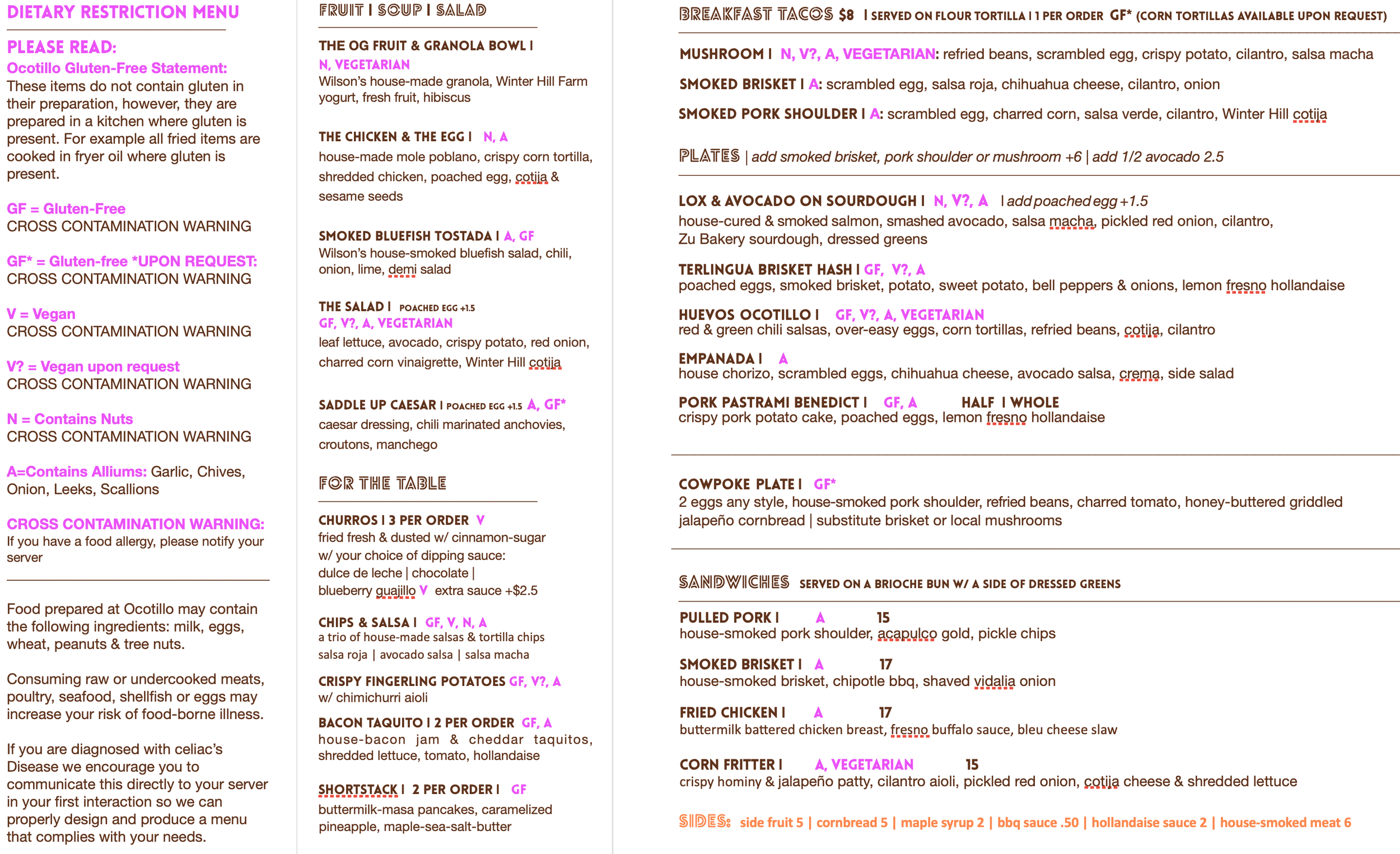 Menu 1 — OCOTILLO | oh-koh-tee-yo