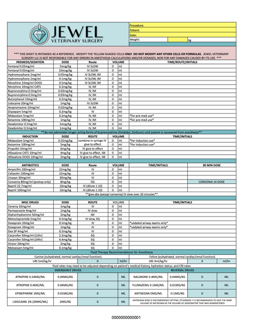 Anesthesia References — Jewel Veterinary Surgery
