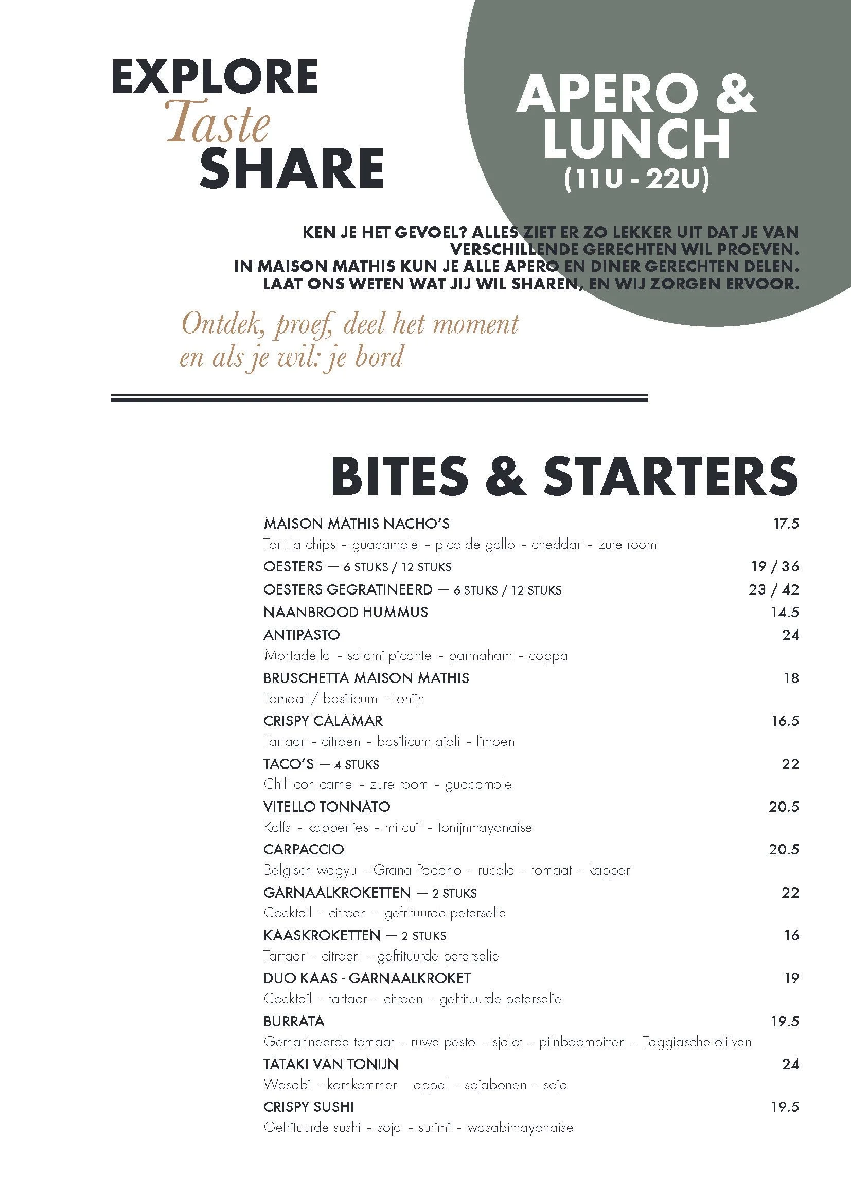 Menukaart — MAISON MATHIS