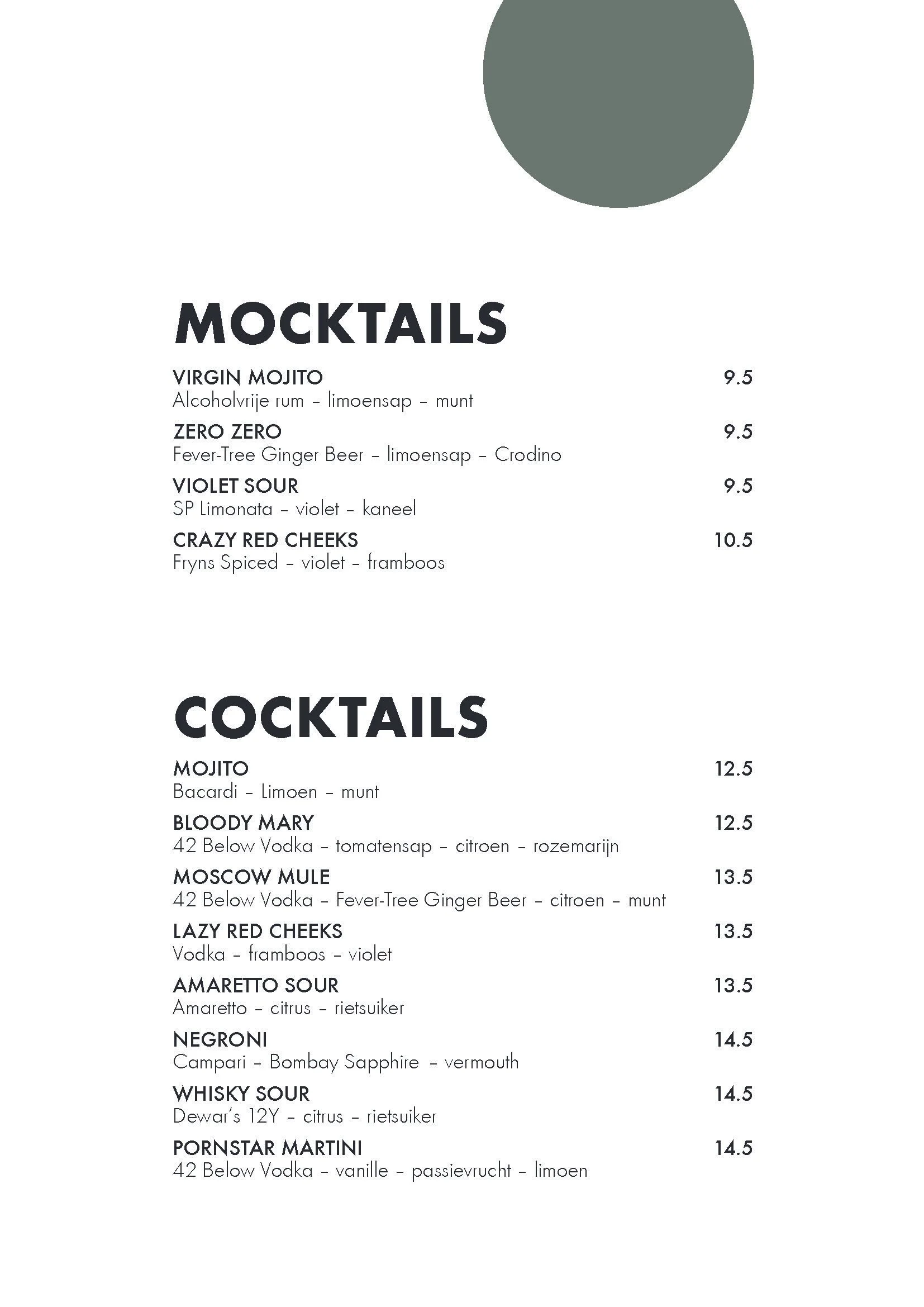 Menukaart — MAISON MATHIS