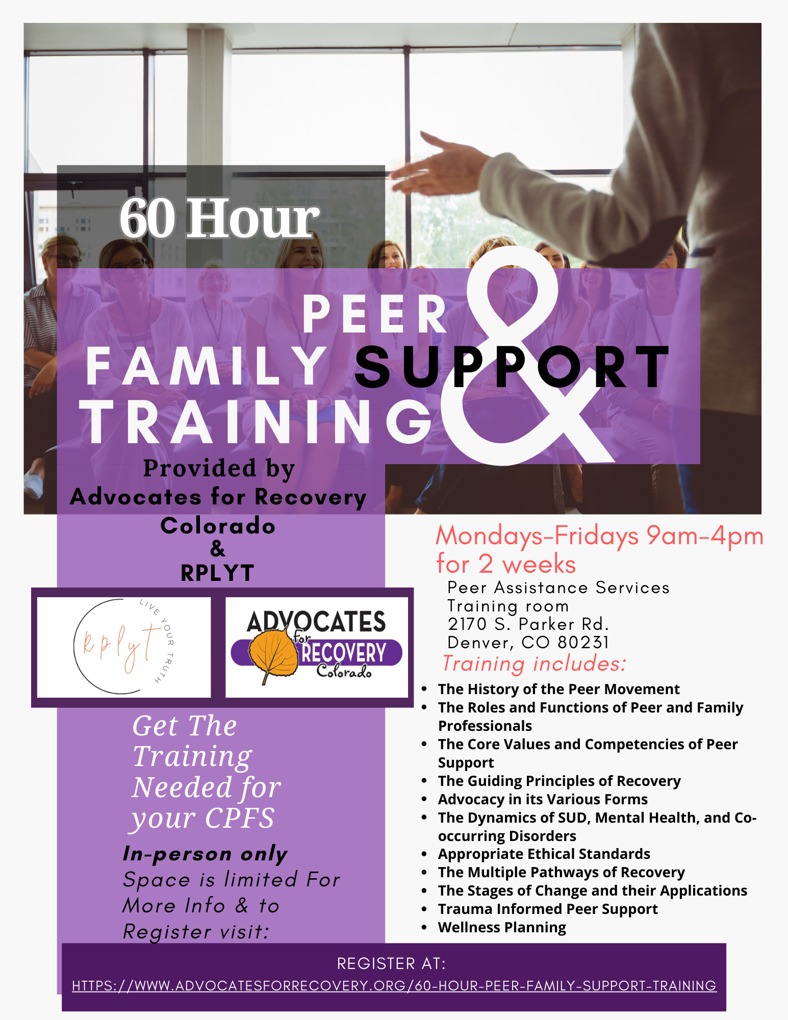 60 Hour Peer and Family Support Training — Advocates For Recovery Colorado