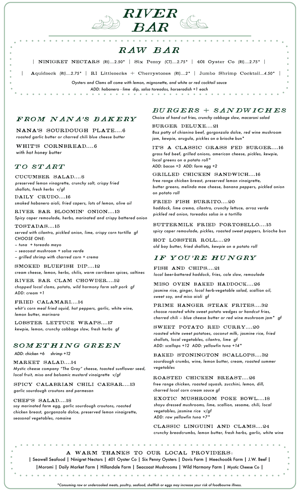 Menu — River Bar