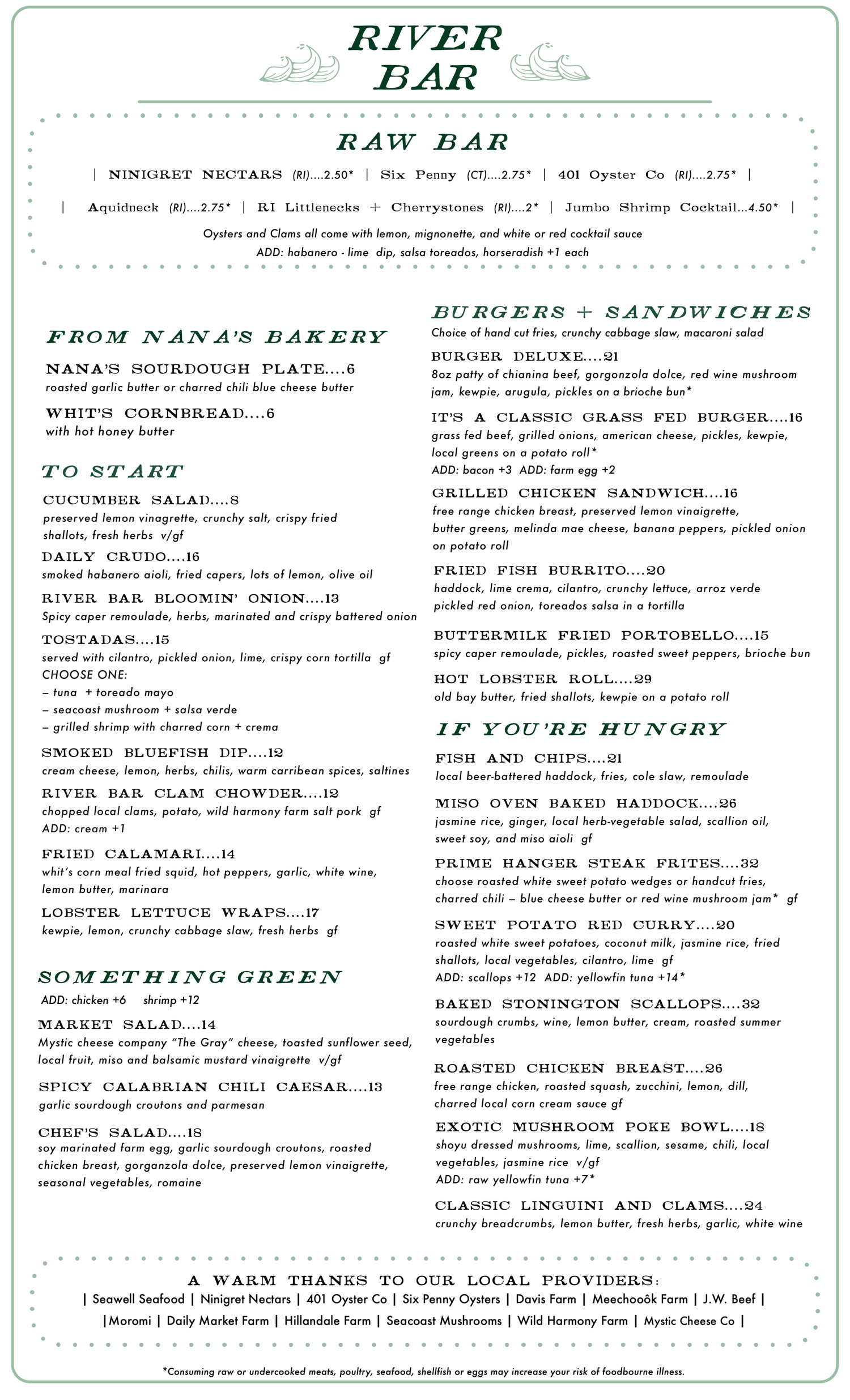 Menu — River Bar