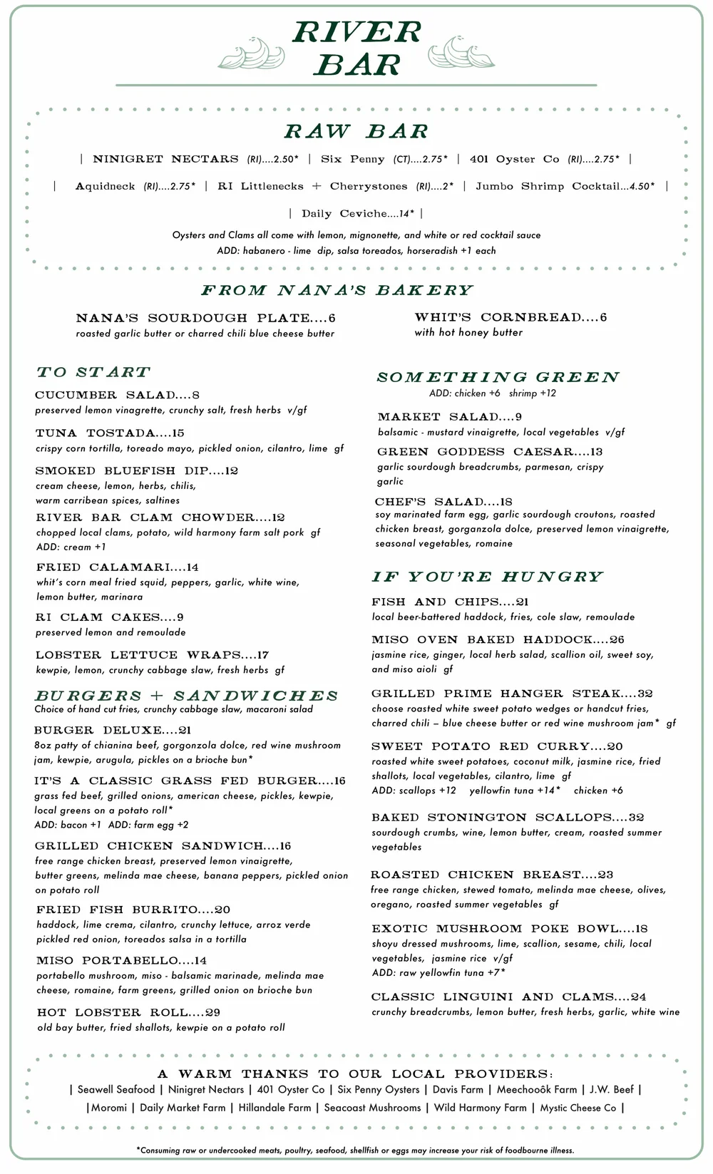 Menu — River Bar