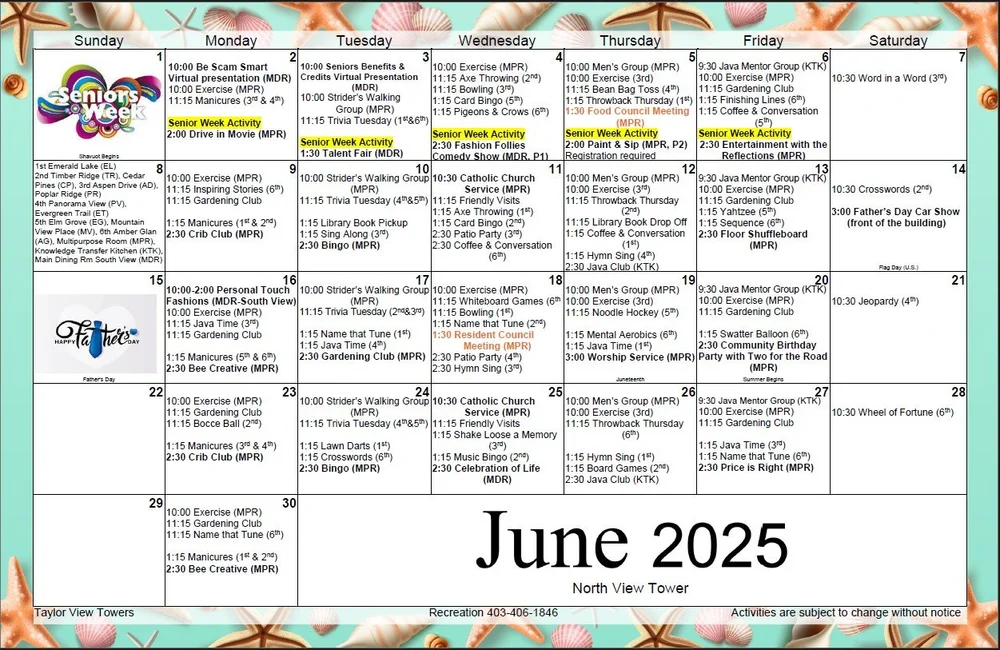 Monthly Recreation Activity Calendars — Taylor View Towers - A Vibrant ...