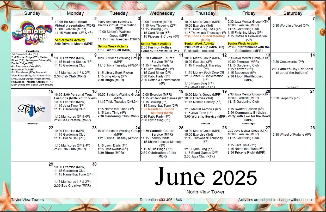 Monthly Recreation Activity Calendars — Taylor View Towers - A Vibrant ...