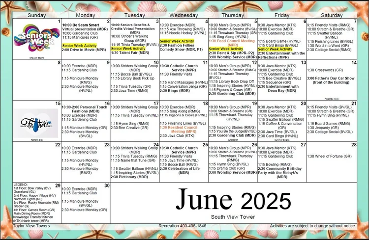 Monthly Recreation Activity Calendars — Taylor View Towers - A Vibrant ...