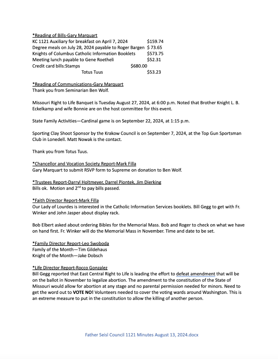 Membership — Knights of Columbus - 1121