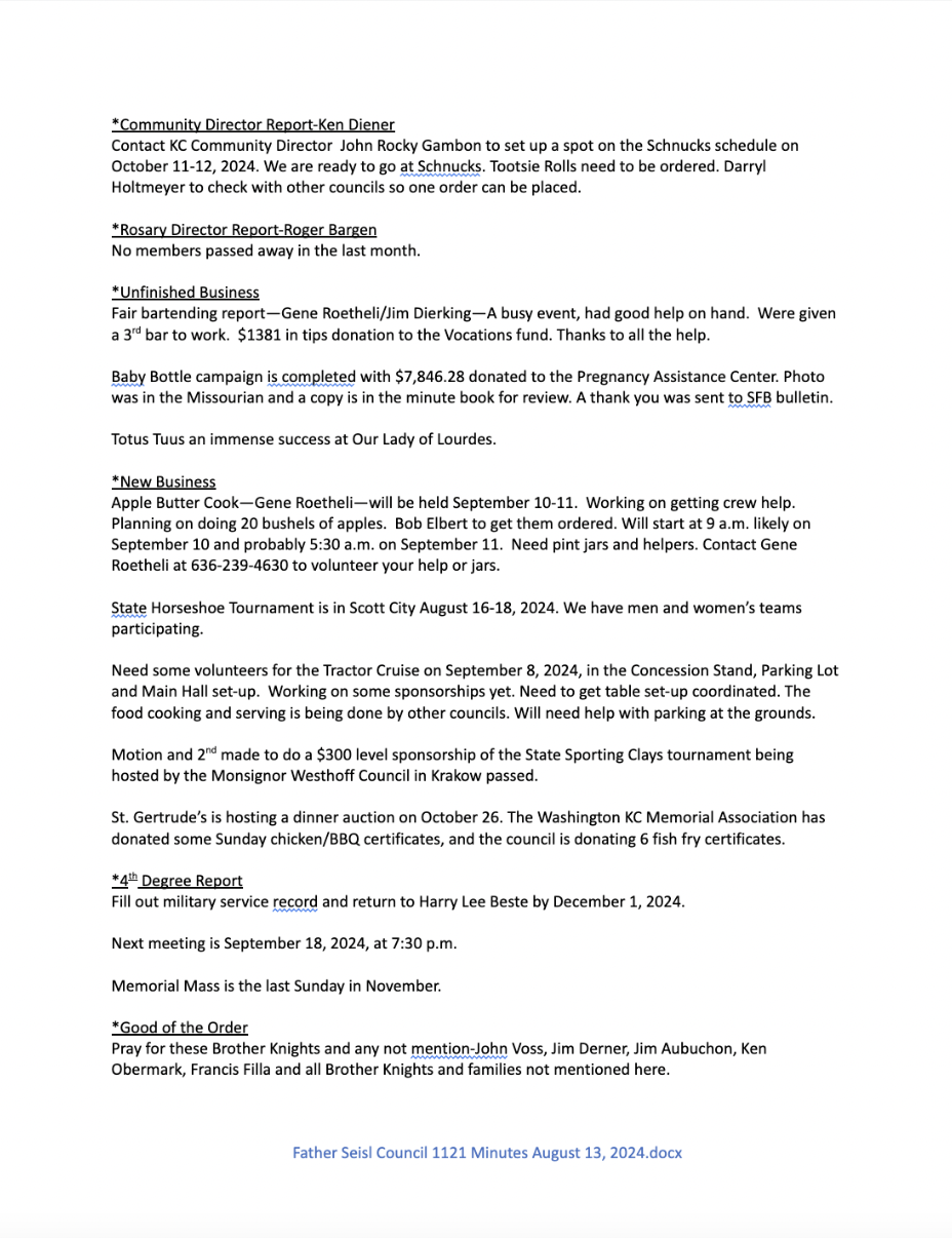 Membership — Knights of Columbus - 1121