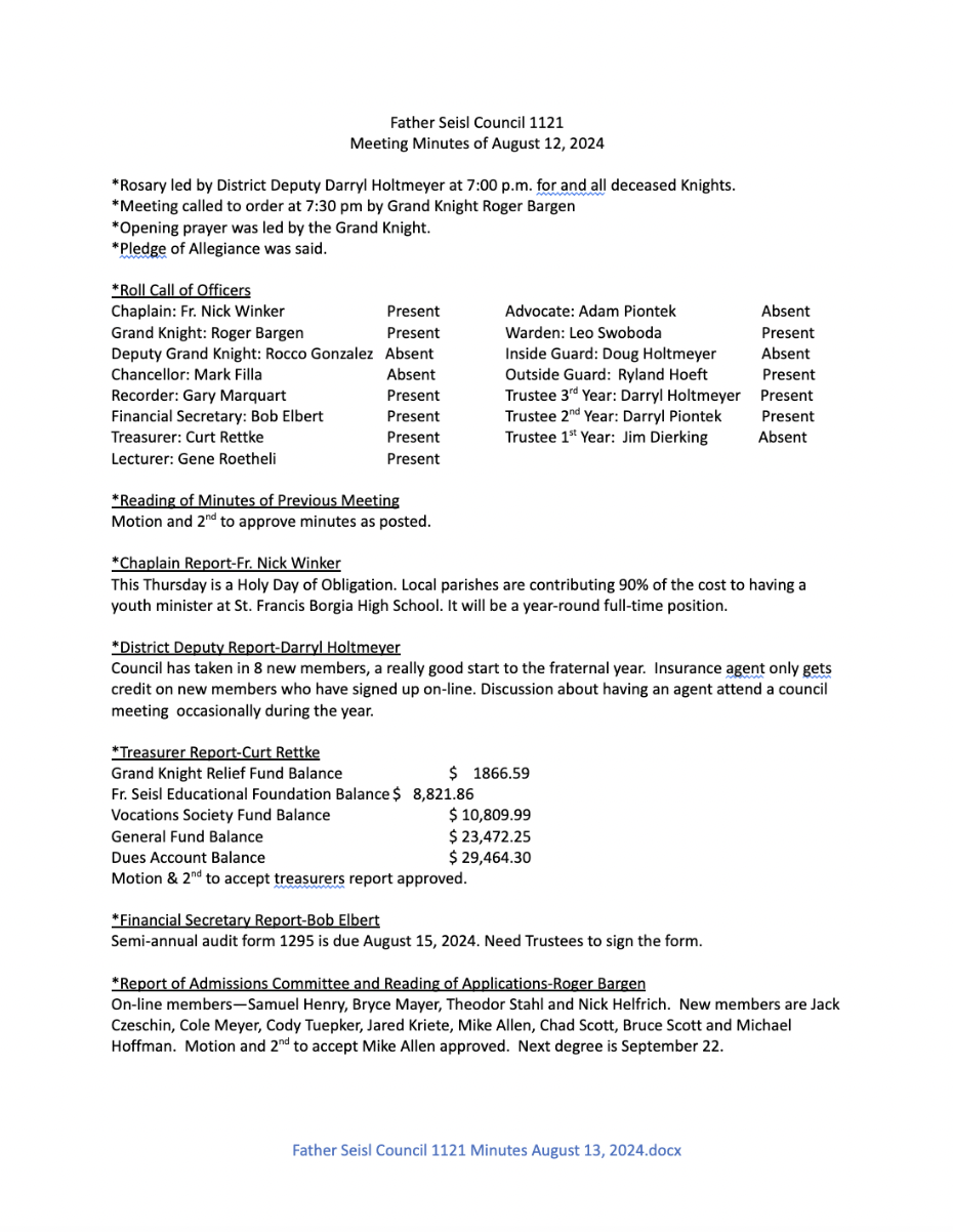 Membership — Knights of Columbus - 1121