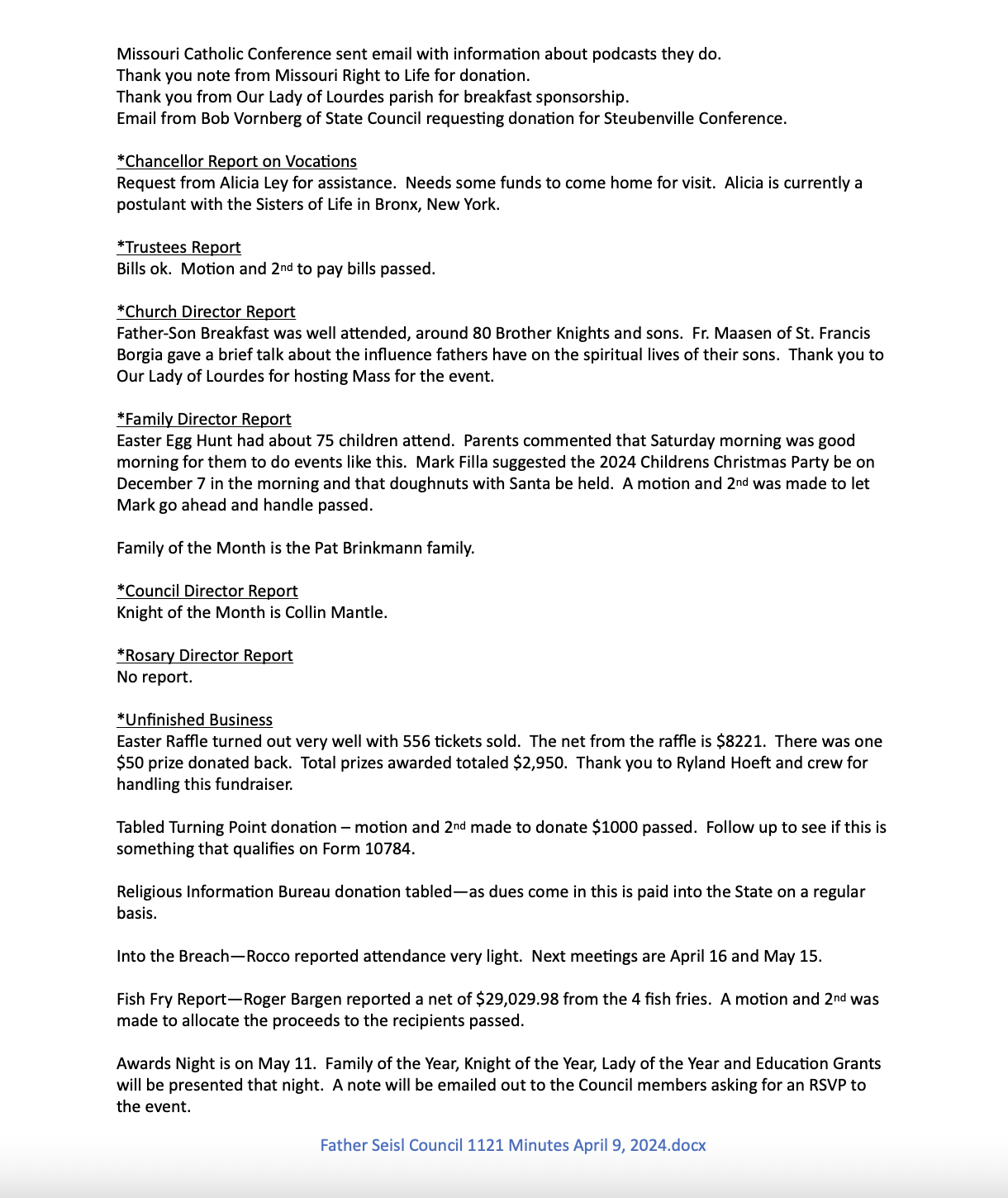 Membership — Knights of Columbus - 1121