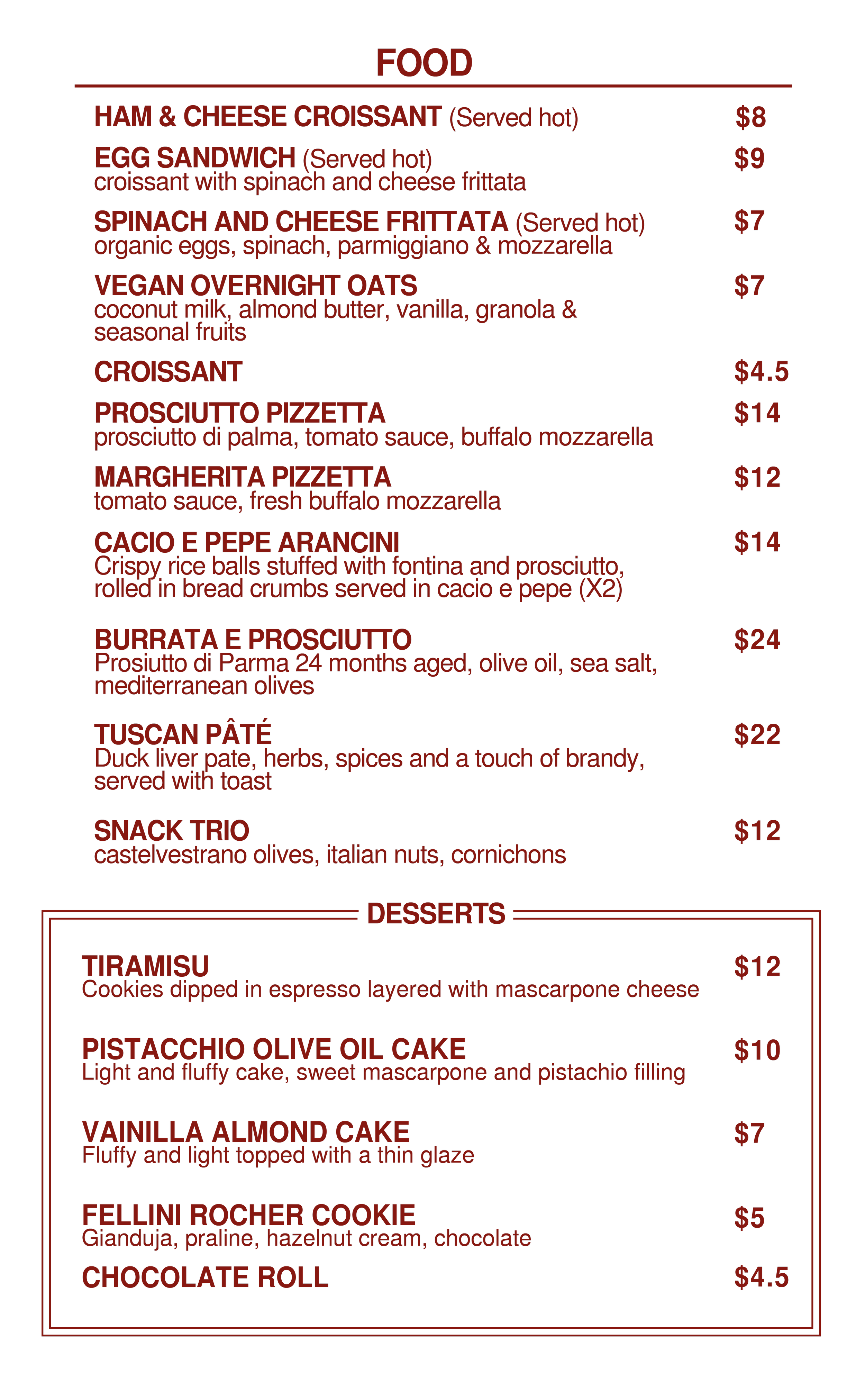 FOOD — Fellini Coffee