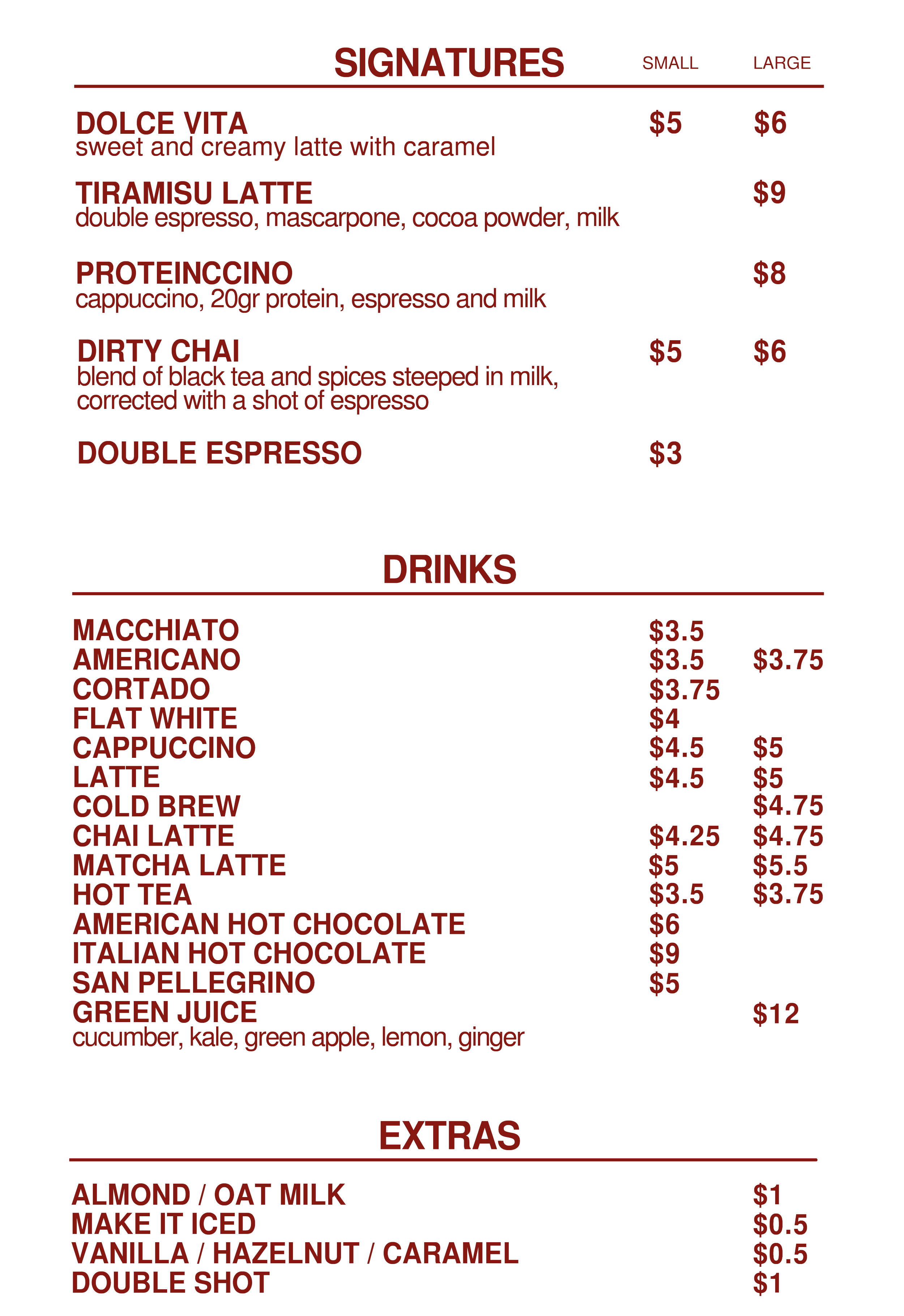 DRINKS — Fellini Coffee