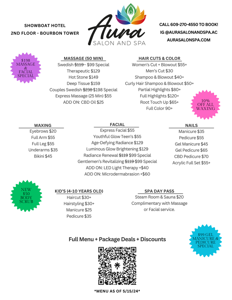 PRICE LIST — Aura Salon and Spa