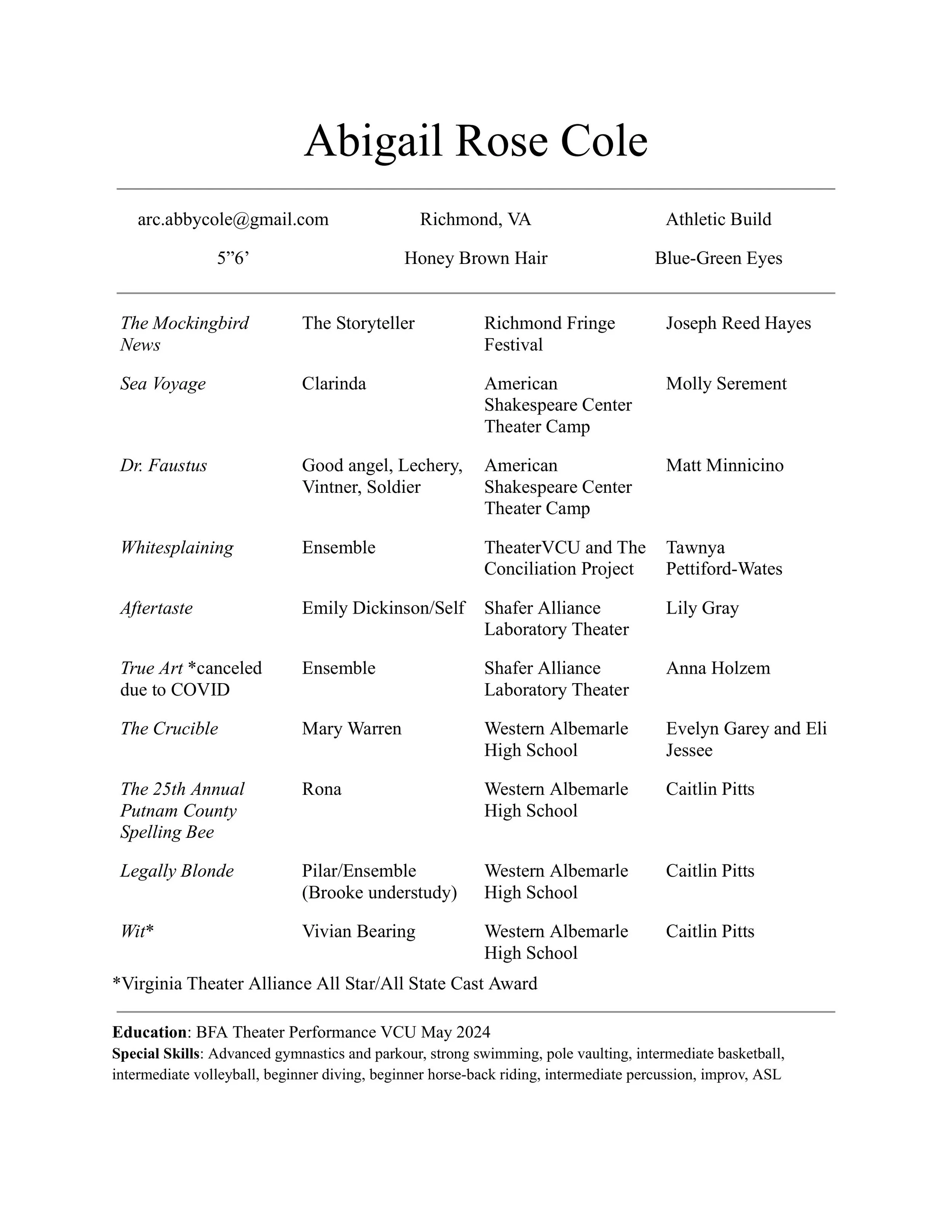 Resume — Abigail Rose Cole