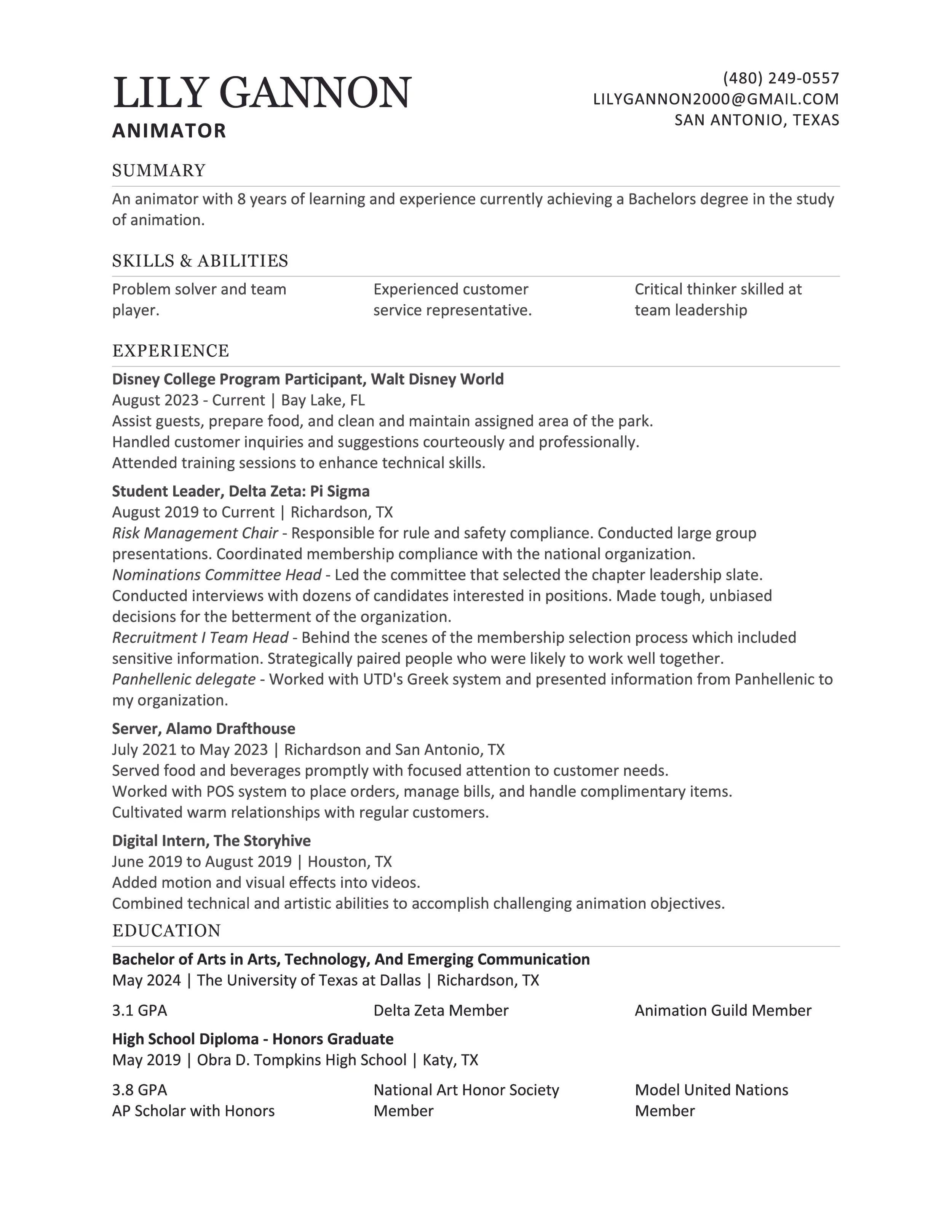 Resume & Contact — Lily R Gannon