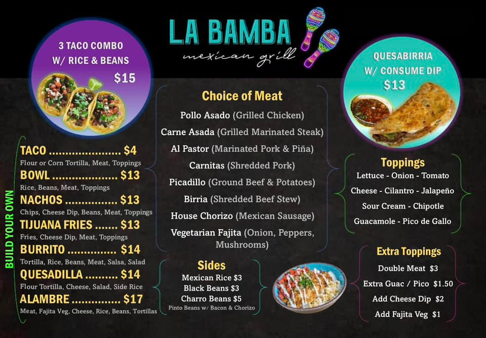 Menu — Cantina Bamba : Sabor De Mexico