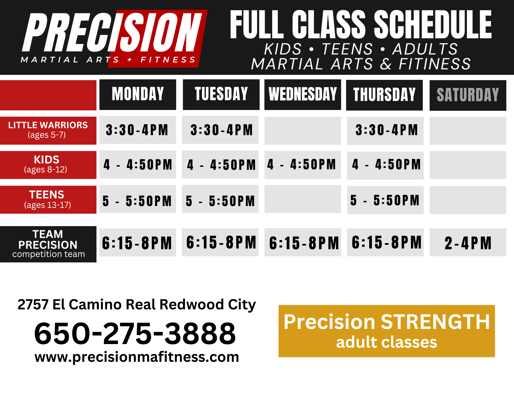 Schedule — Precision Martial Arts + Fitness