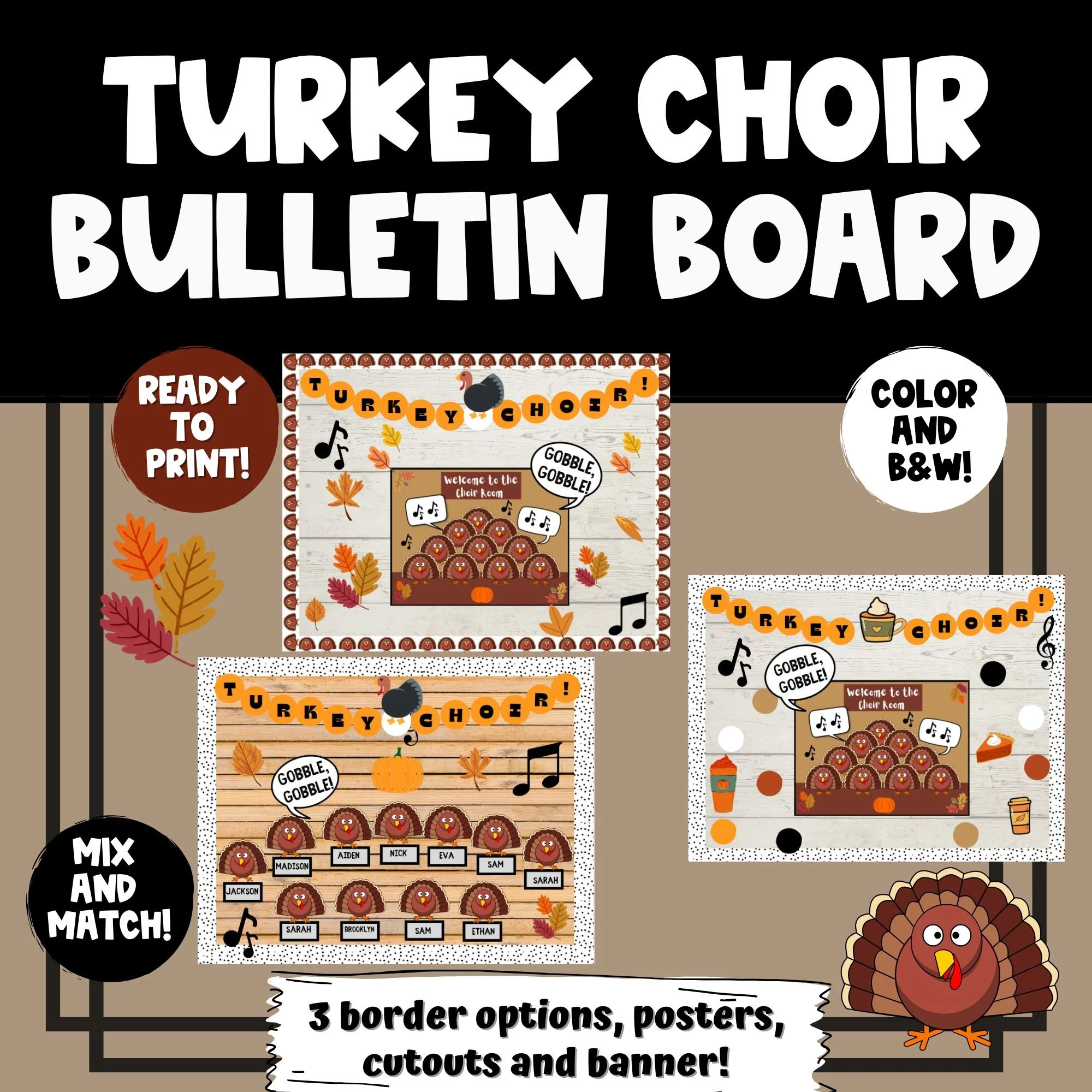 Turkey Choir Music Bulletin Board Kit- Great for Fall Decor — Savvy ...