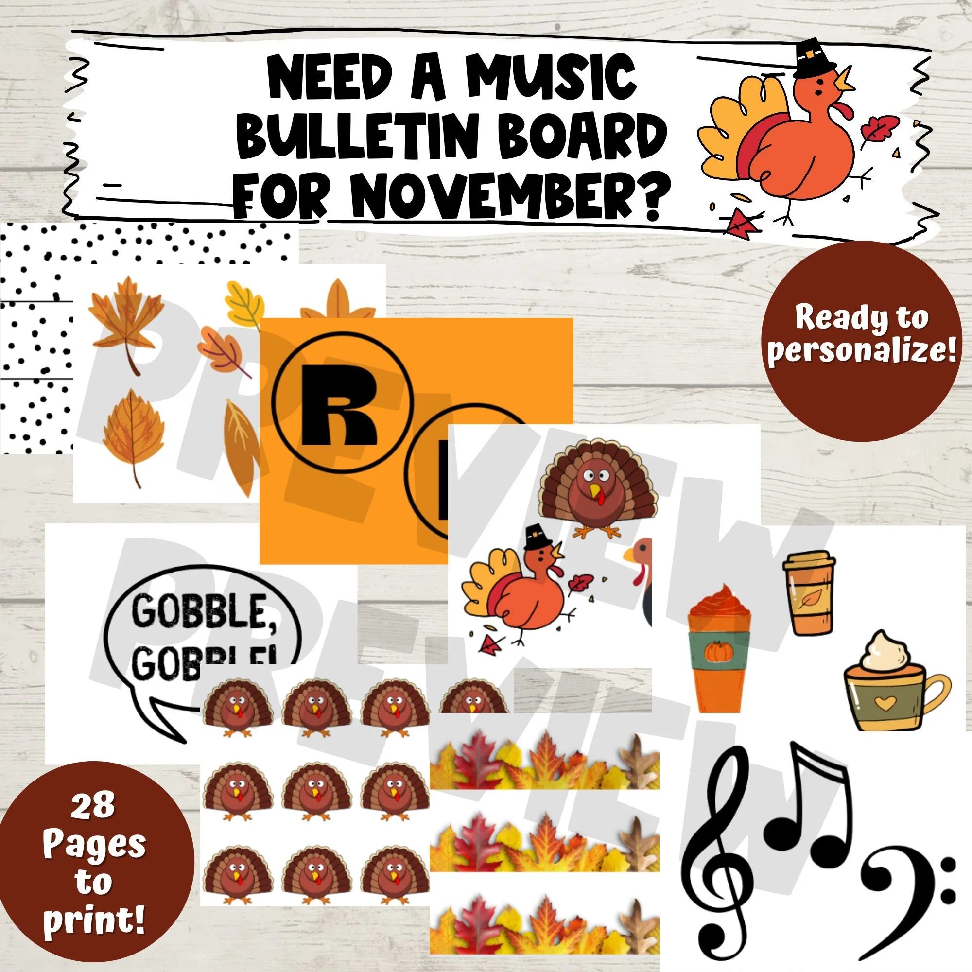 Turkey Choir Music Bulletin Board Kit- Great for Fall Decor — Savvy ...
