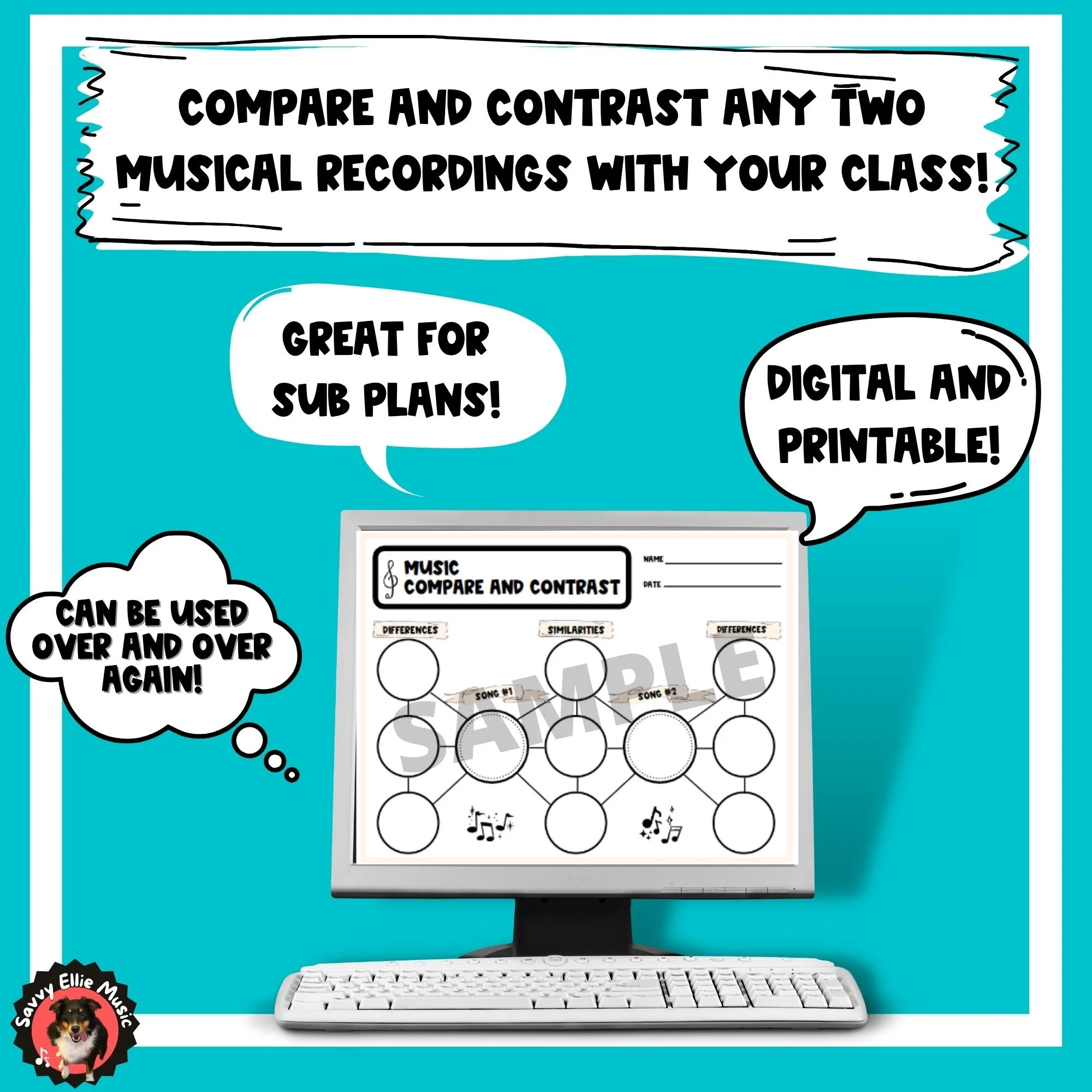Music Compare and Contrast Worksheet - Digital & Printable Options