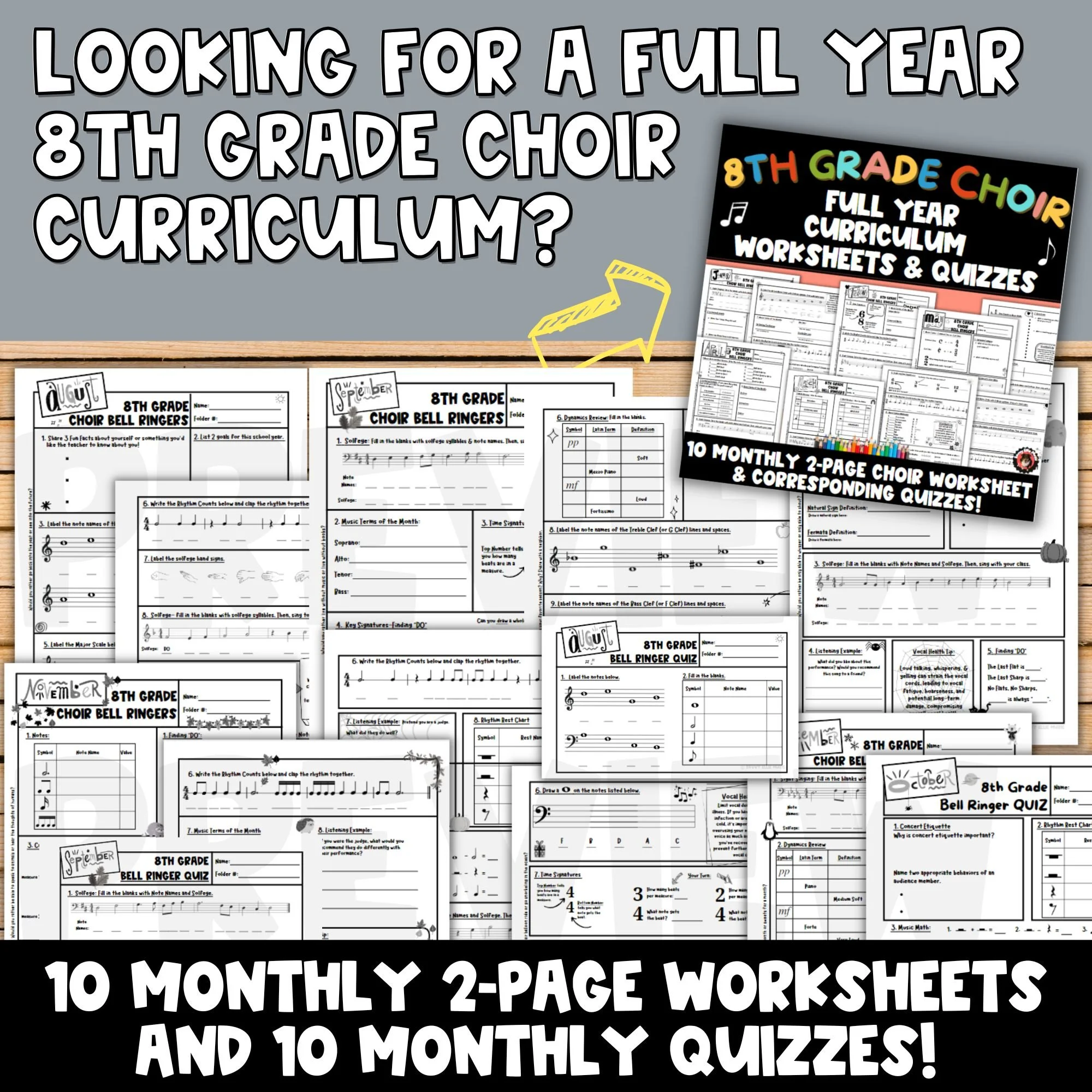 8th Grade Choir Bell Ringer Curriculum Monthly Worksheets, Quizzes ...