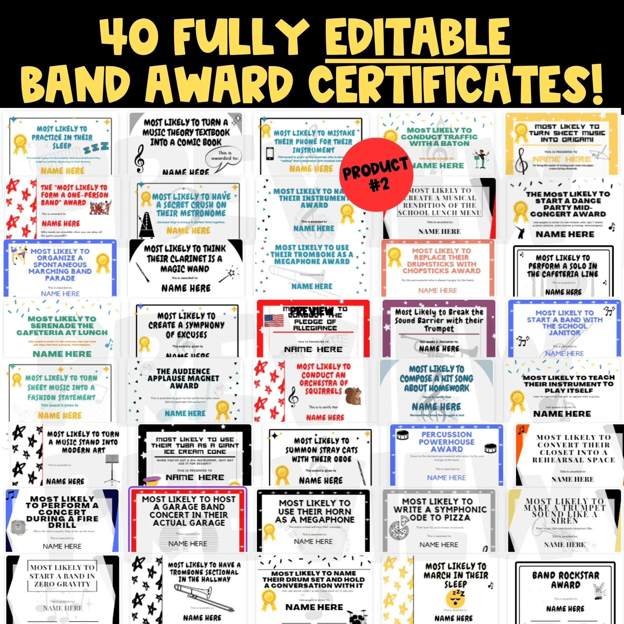 Band Awards BUNDLE - 85 Fun Editable Award Certificates for Band ...