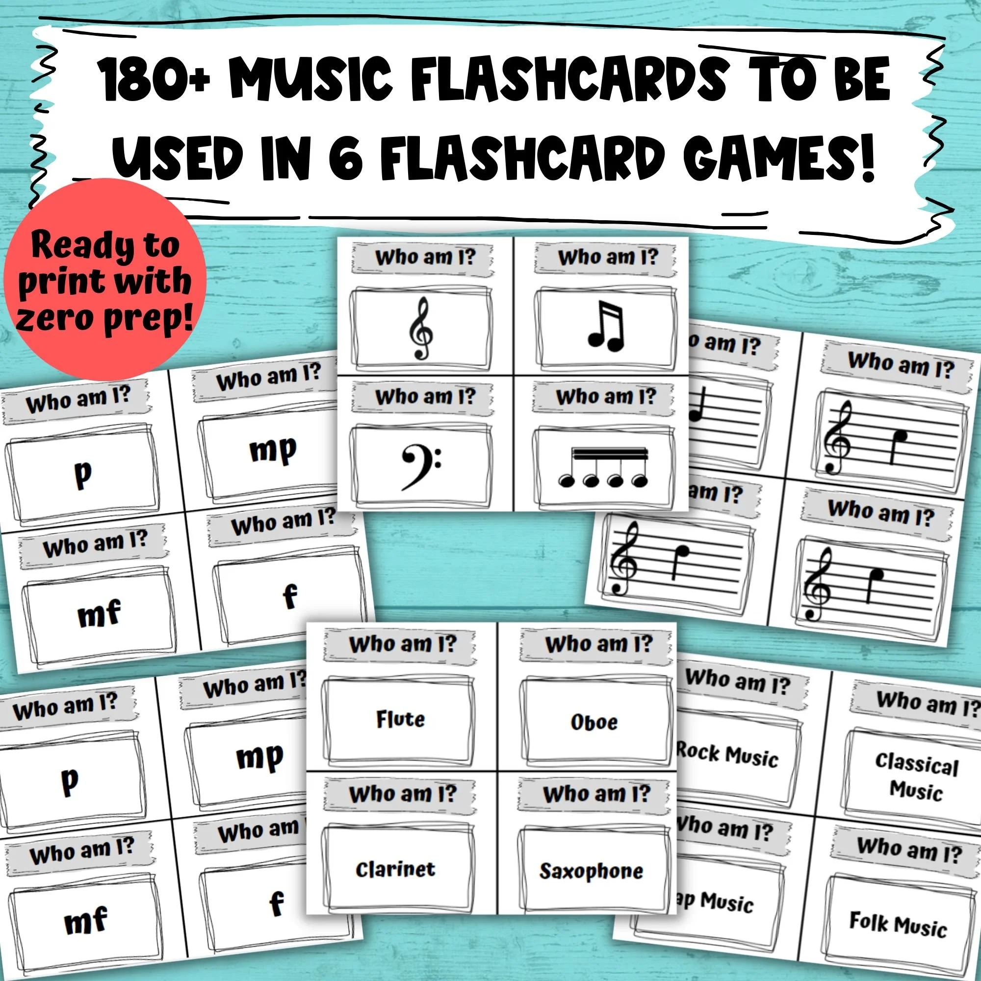 Who Am I? Music Flashcards and 6 Games for Choir, Band, Orchestra Music ...