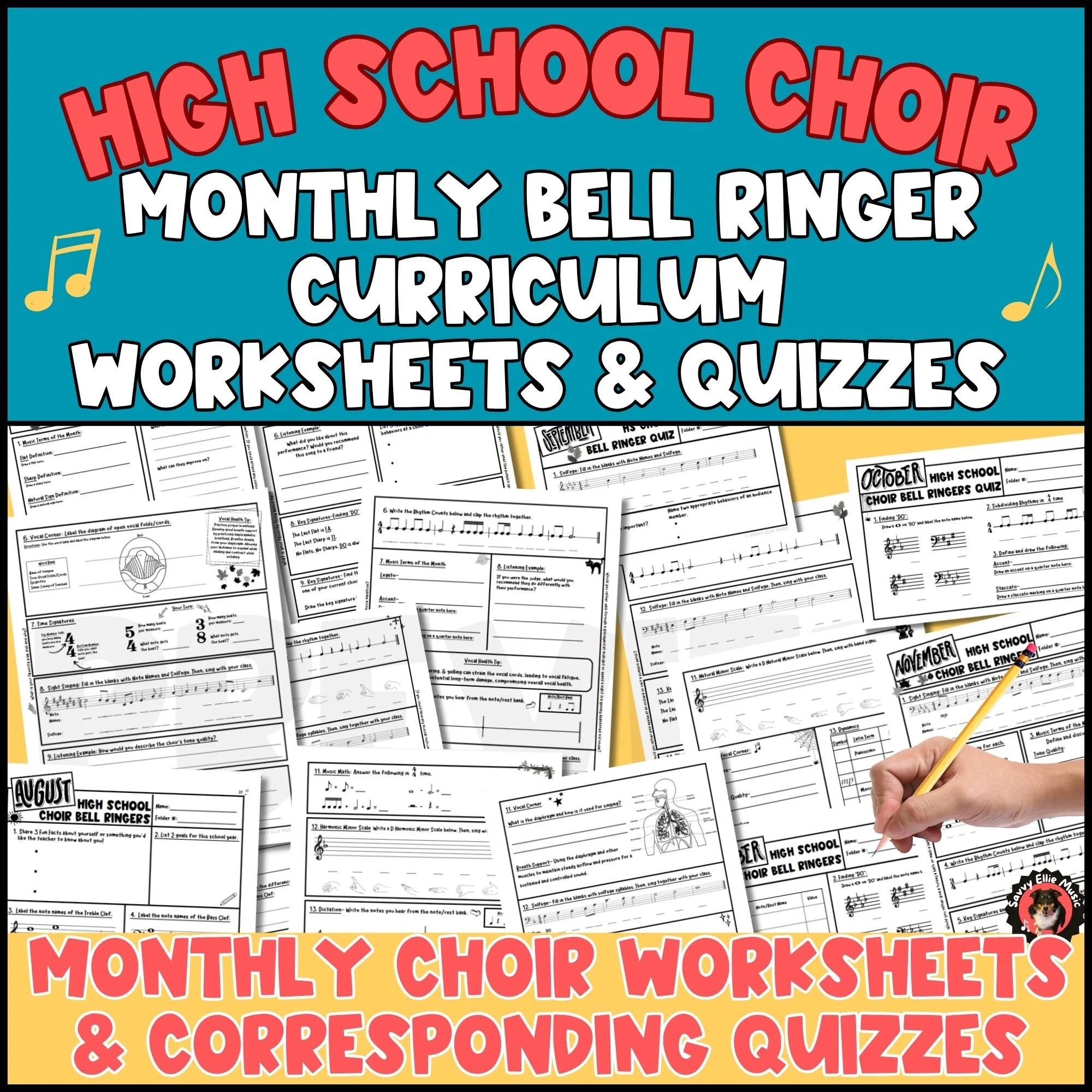 High School Choir Bell Ringer Curriculum: Monthly Worksheets & Quizzes ...