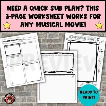 Musical Movie Worksheet- 3 pages to accompany ANY musical! Great Music ...