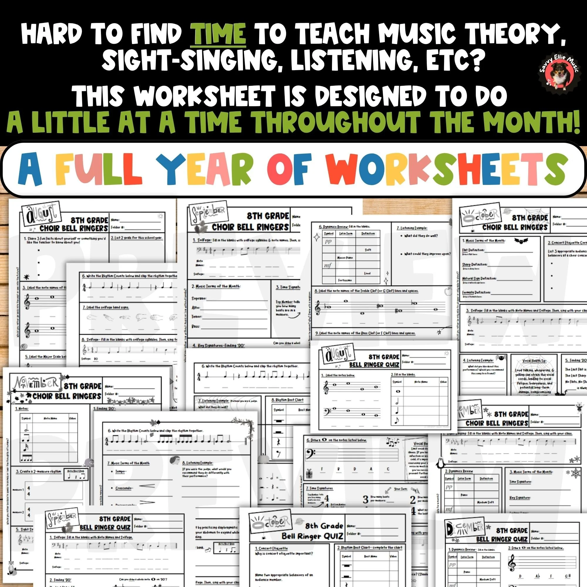 Middle School Choir Bell Ringer Curriculum Monthly Worksheets & Quizzes ...