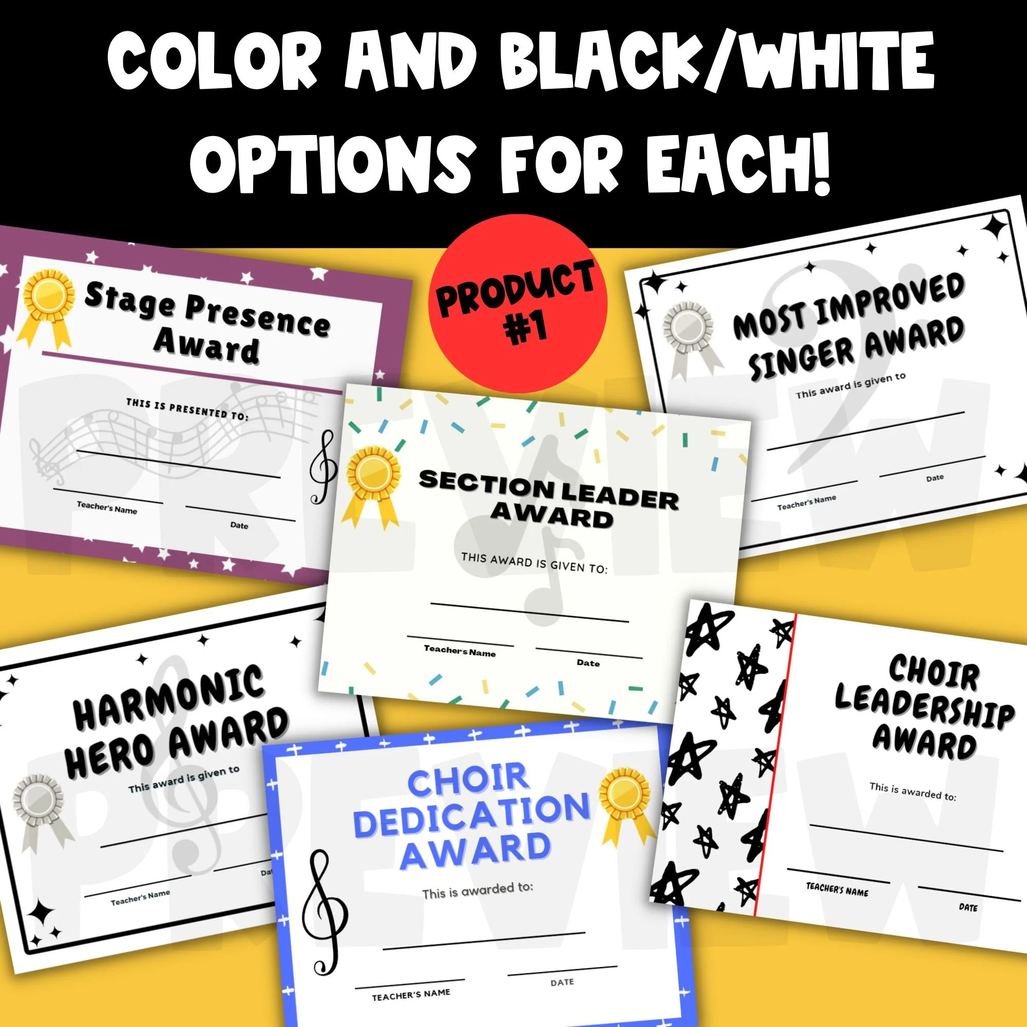 Choir Award BUNDLE - 60 Fun Editable Award Certificates for Chorus ...