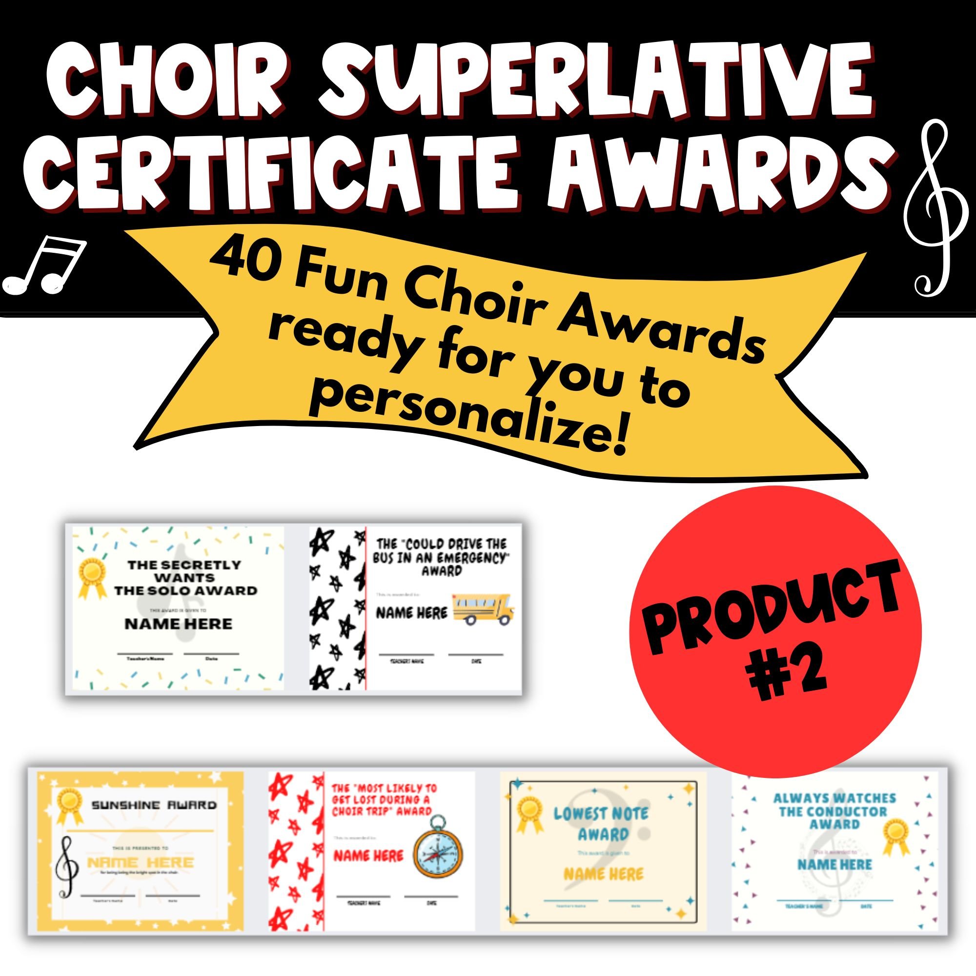 Choir Award BUNDLE - 60 Fun Editable Award Certificates for Chorus ...