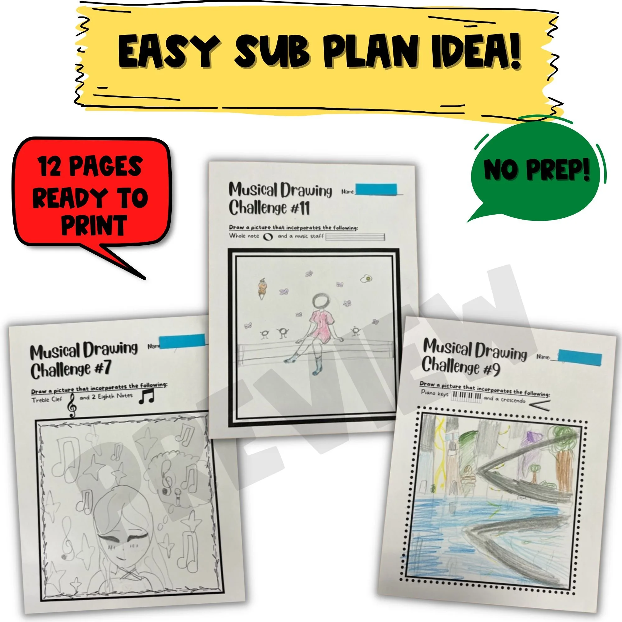 Musical Drawing Challenges- 12 Fun Activity Worksheets for Music ...