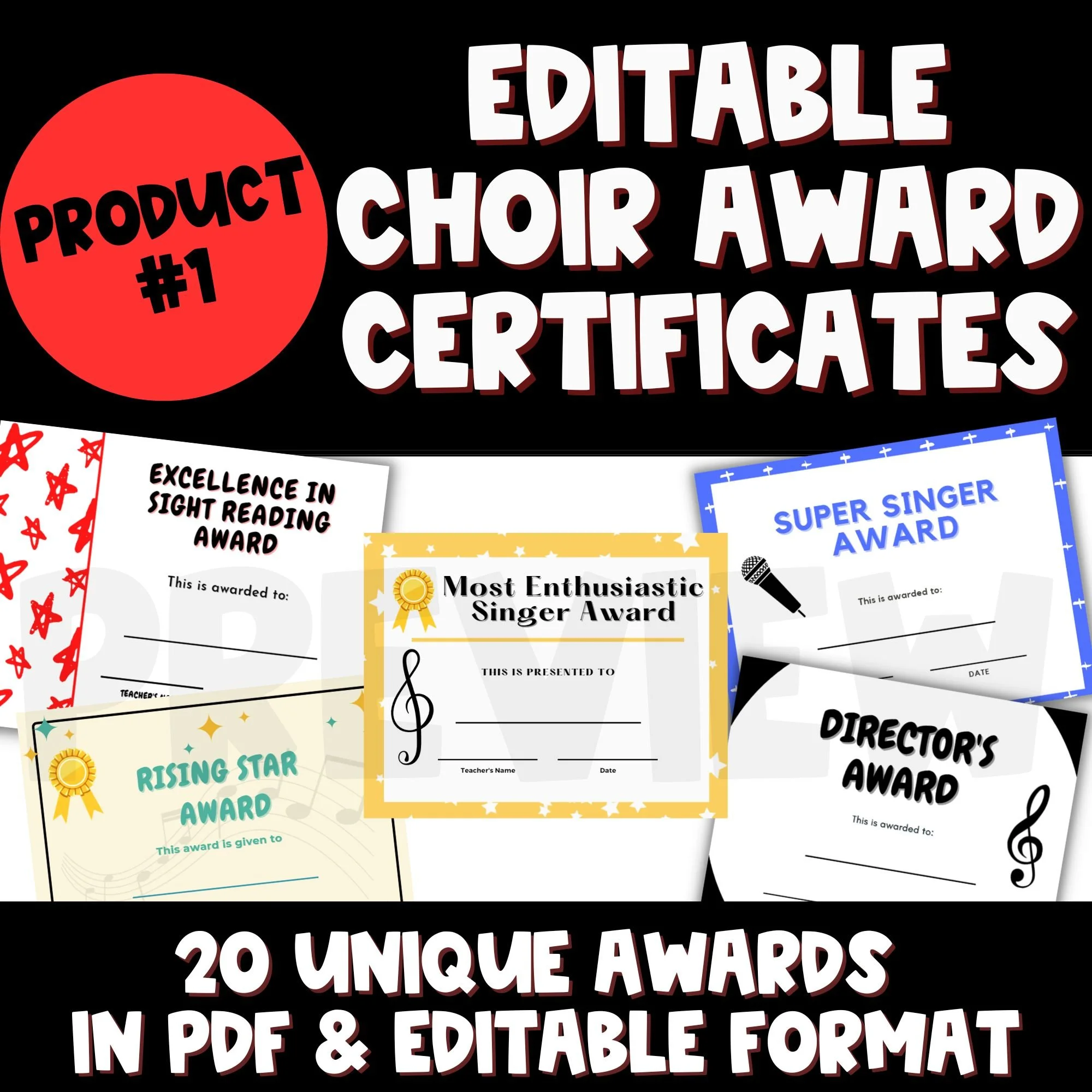 Choir Award BUNDLE - 60 Fun Editable Award Certificates for Chorus ...