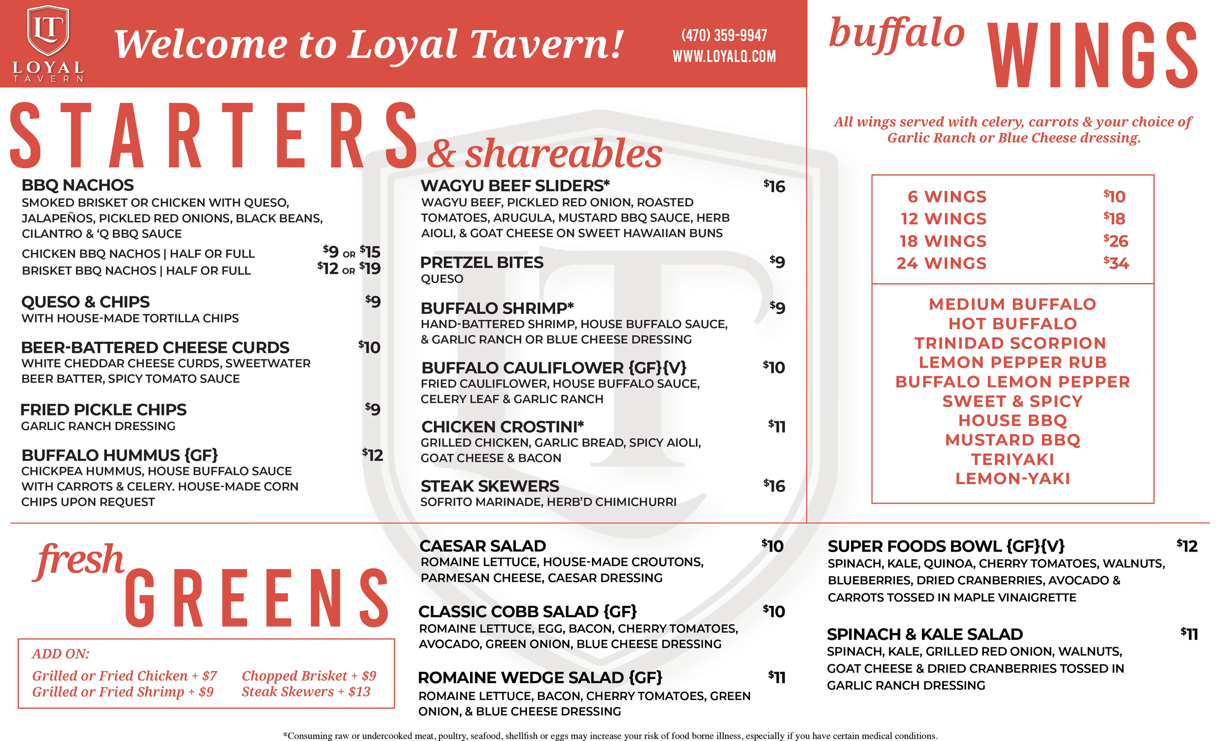 Food Menu — Loyal Tavern