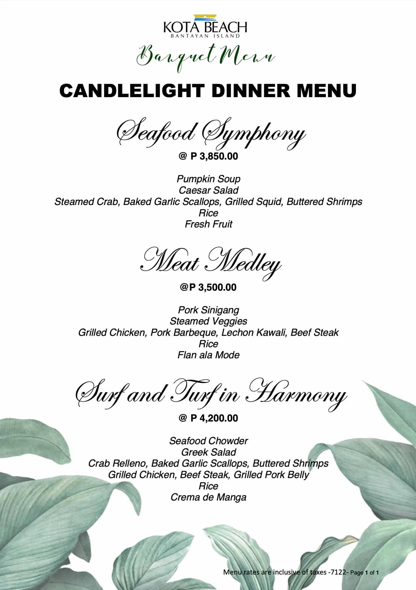 Events Menu — KOTA BEACH RESORT